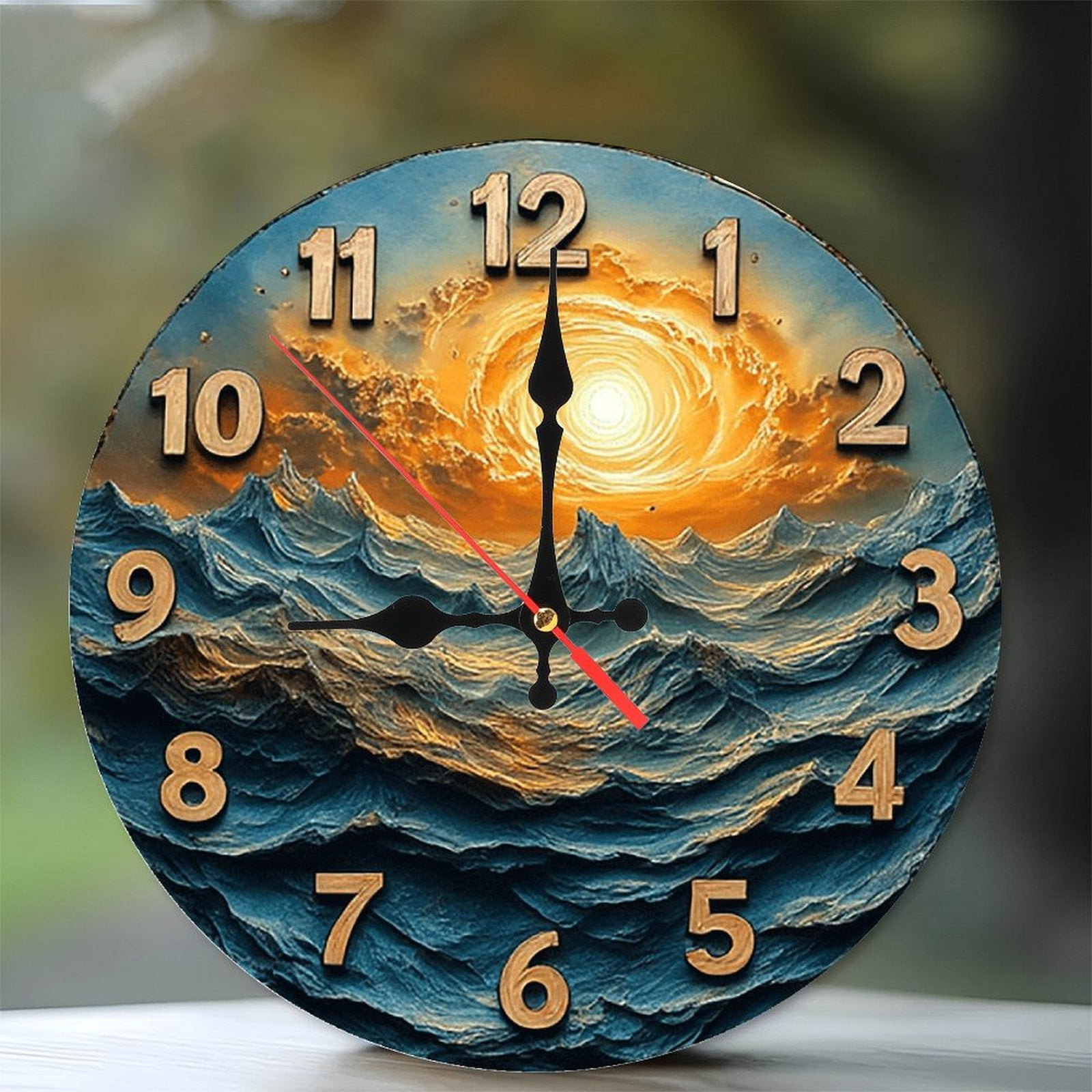 Ocean Waves Sunset Wall Clock 10-Inch Silent Wooden Wall Clock, Battery Operated (AA Batteries ...