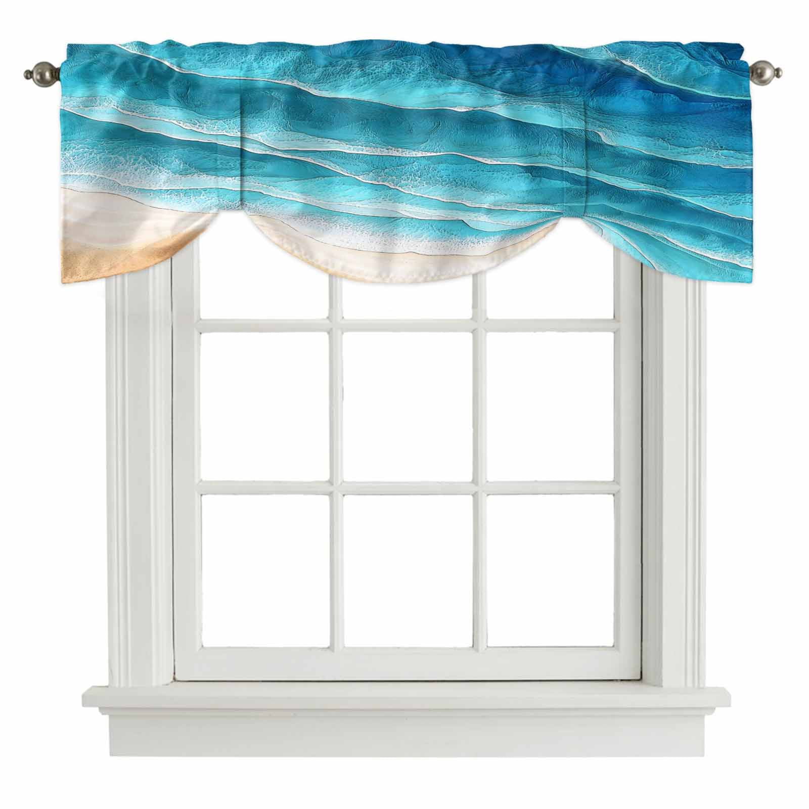 Ocean Waves Tie Up Valance Curtains Abstract Gradient Orange Teal Waves ...