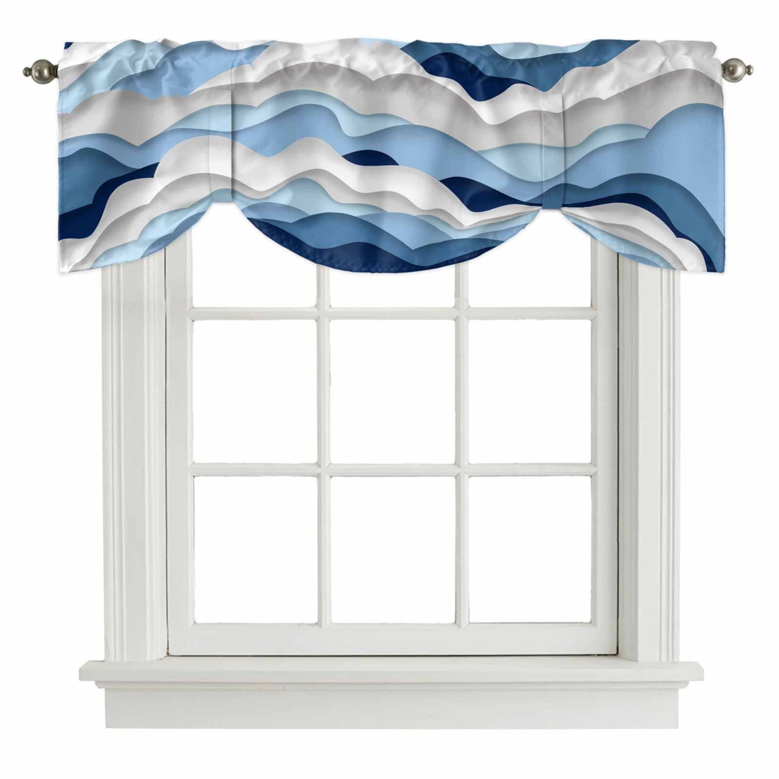 Ocean Waves Tie Up Valance for Windows Blue White Wave Blue Gradient ...