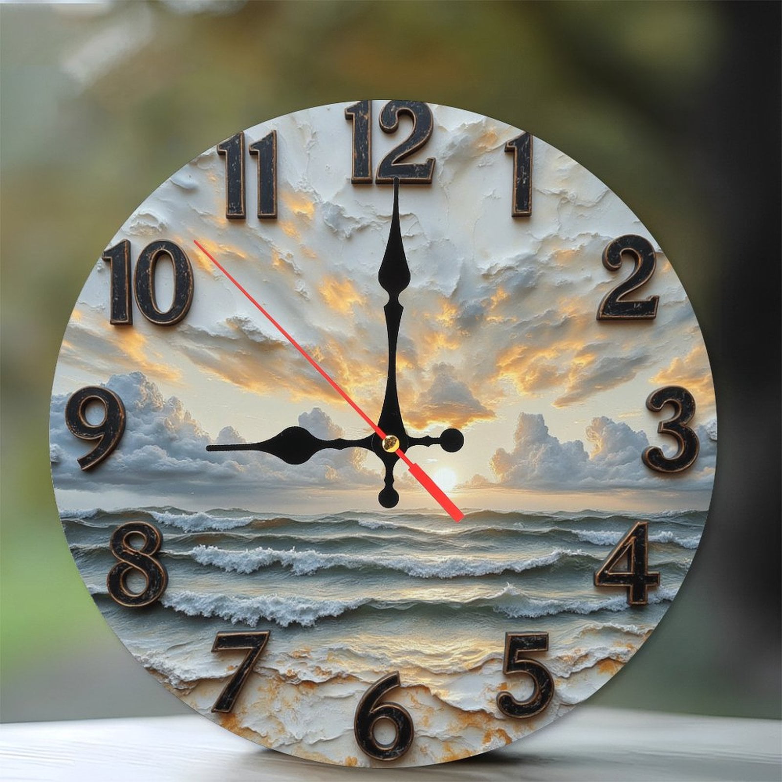 Ocean Waves Wall Clock with 2D Sunset Clouds Design 10-Inch Silent ...