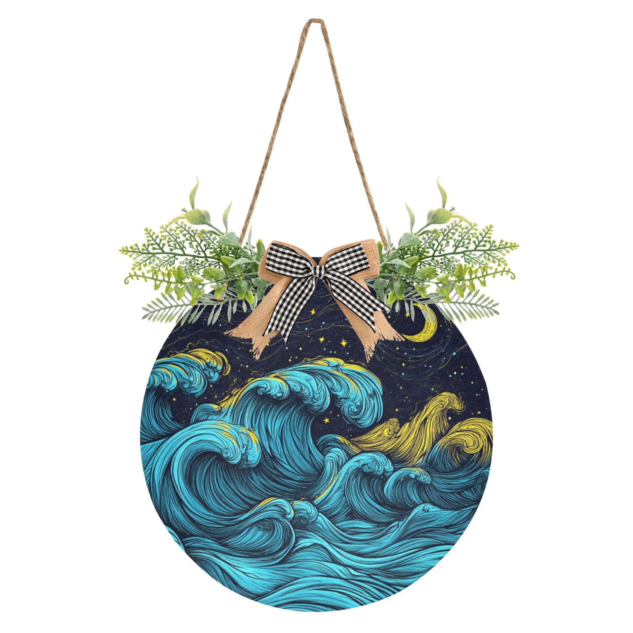 Ocean Waves and Moonlight Front Door Porch Decoration Hanging Sign with ...