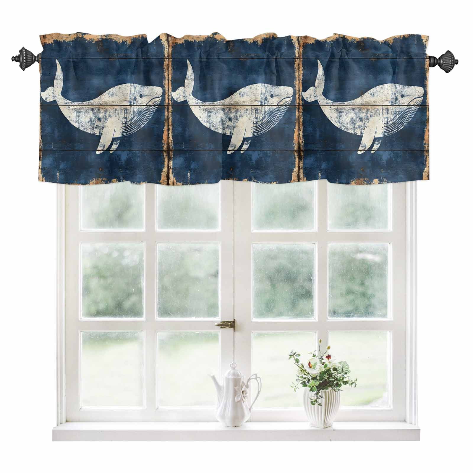 Ocean Whale Blue Kitchen Valances for Windows 42x12 Inch Kitchen ...