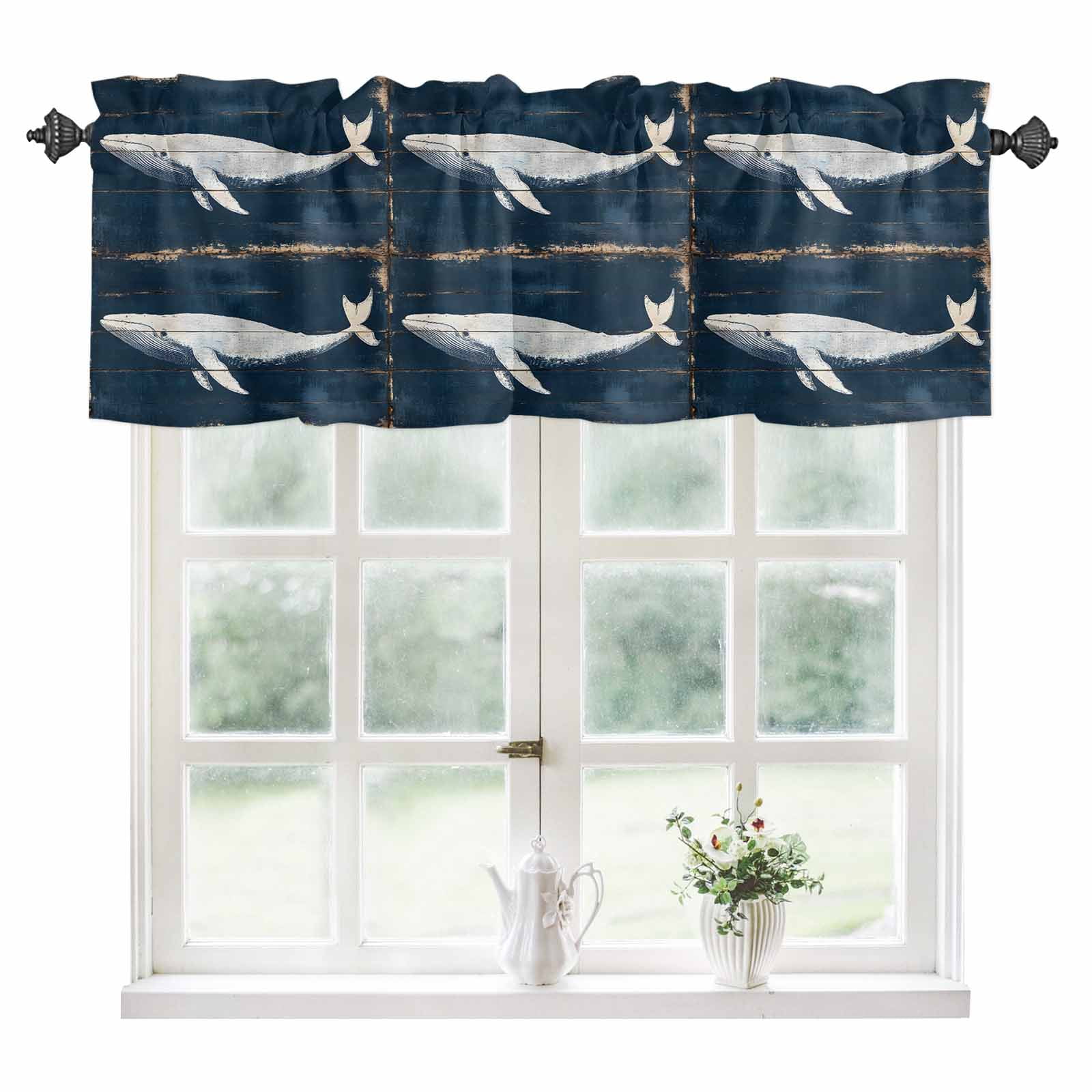 Ocean Whale Blue Kitchen Valances for Windows 60x18 Inch Kitchen ...