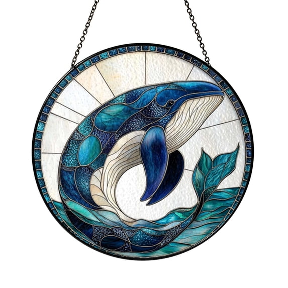 Ocean Whale Decorative Stained Glass Style Suncatcher Window Hanging ...