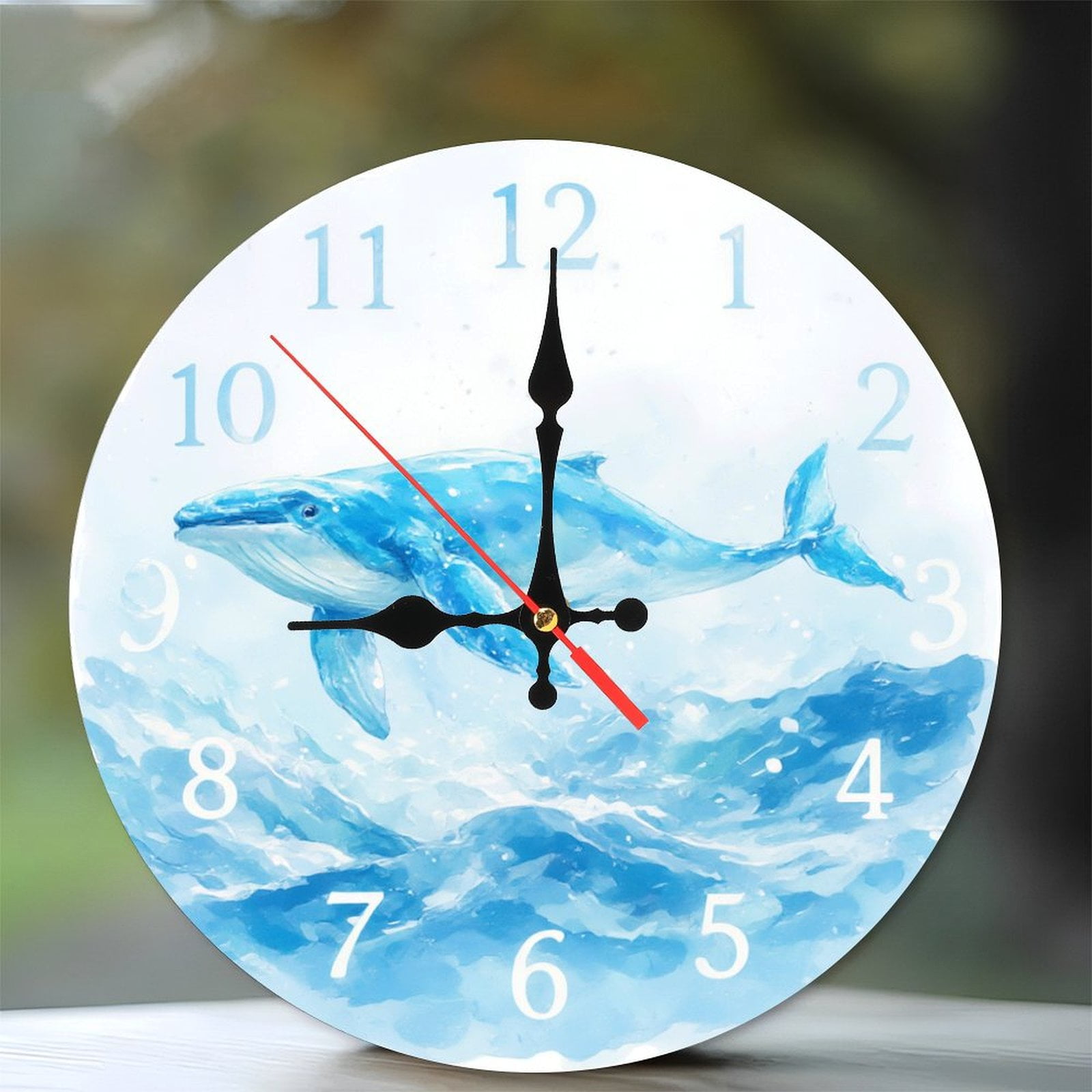 Ocean Whale Watercolor Wall Clock Home Decor 10-Inch Silent Wooden Wall ...