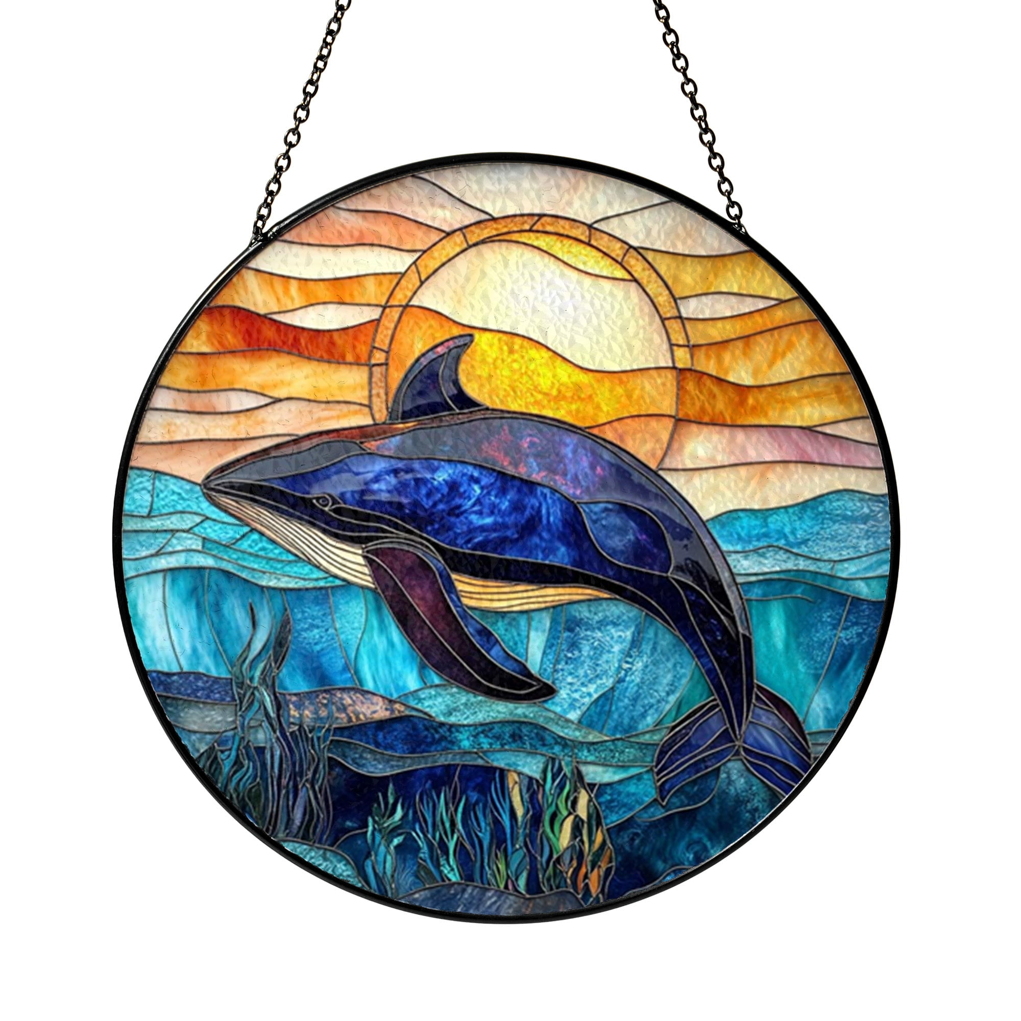 Ocean Whale Window Hanging Suncatcher, Stained Glass Style Marine ...