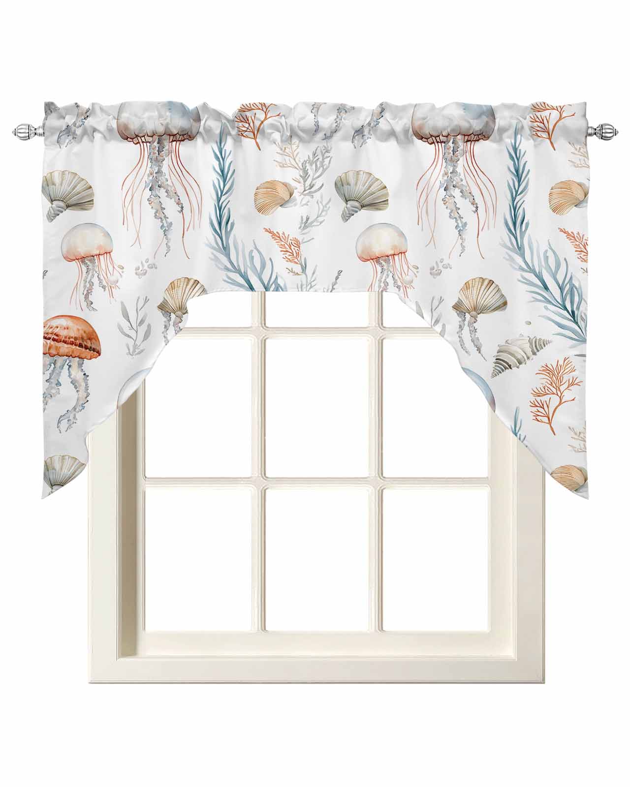 Ocean White Jellyfish Kitchen Curtains Swag Valance for Windows ...