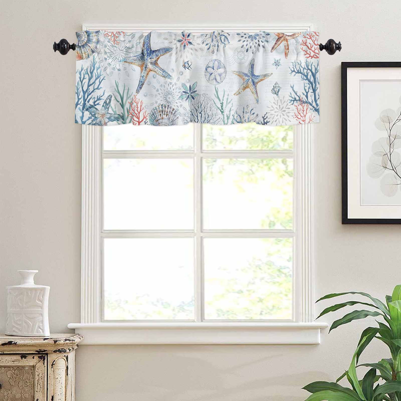 Ocean Window Valances for Kitchen, Starfish Conch Coral Marine Life ...