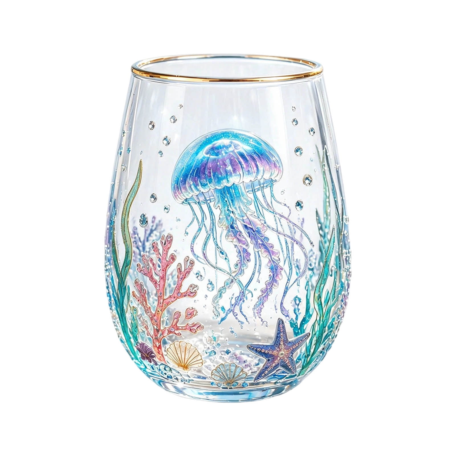 Ocean Stemless Glasses Set Sea Turtle, Starfish, Octopus, Conch Shell ...