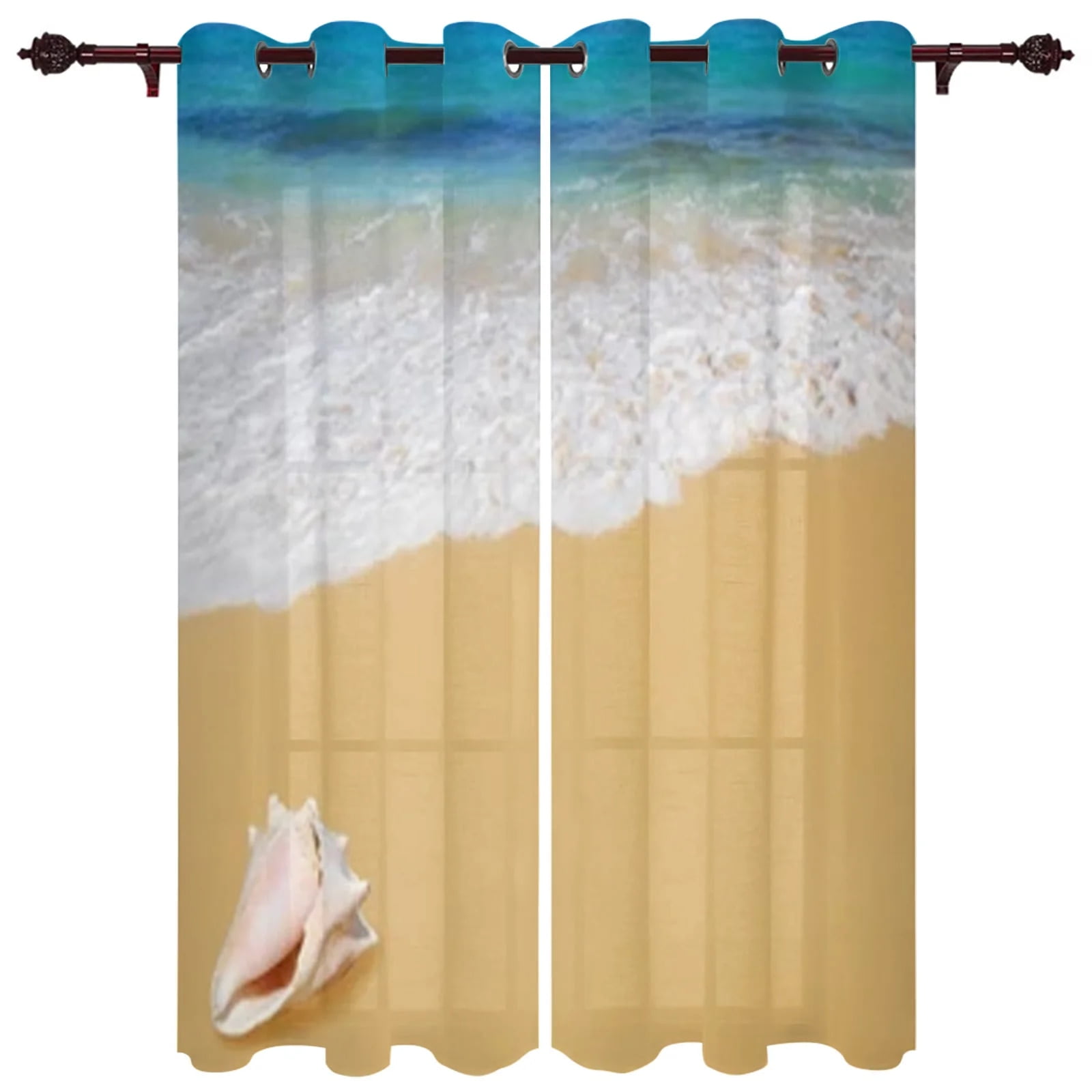 Ocean With Sandy Beach Window Curtains For Living Room Bedroom Luxury ...