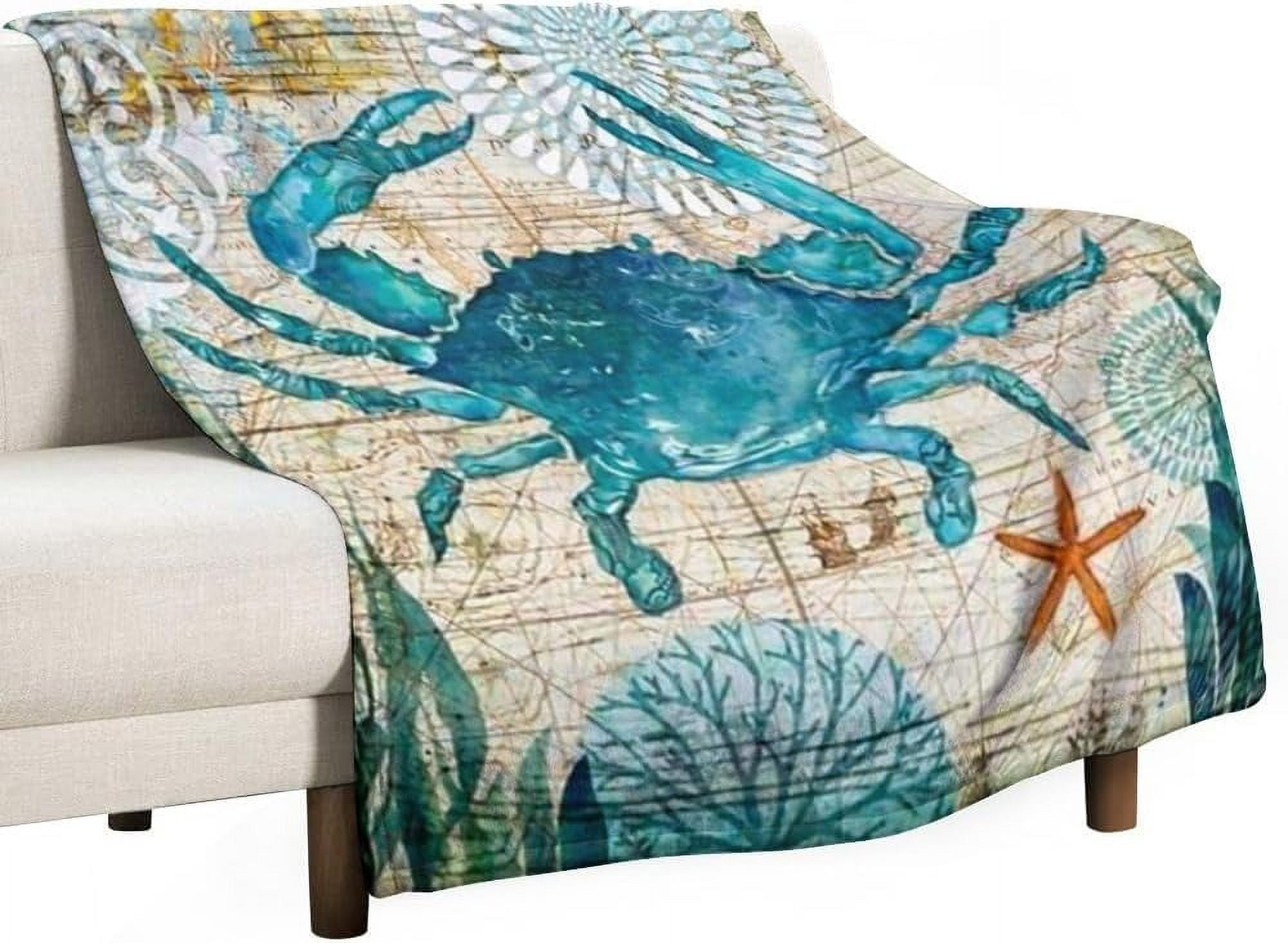 Ocean Wonder Marine Life Crab Vintage Nautical Map Pattern Flannel ...