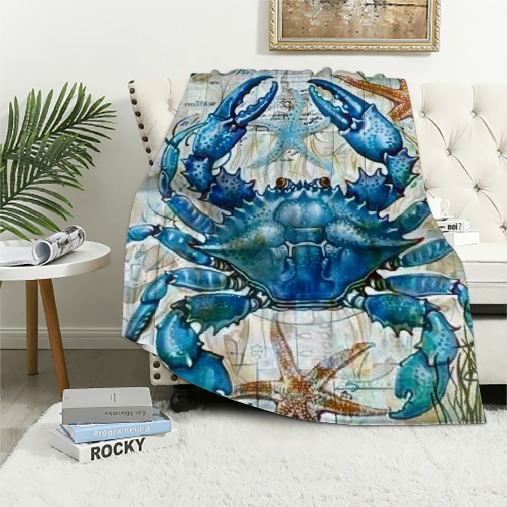 Ocean Wonder Marine Life Crab Vintage Nautical Map Pattern Flannel ...