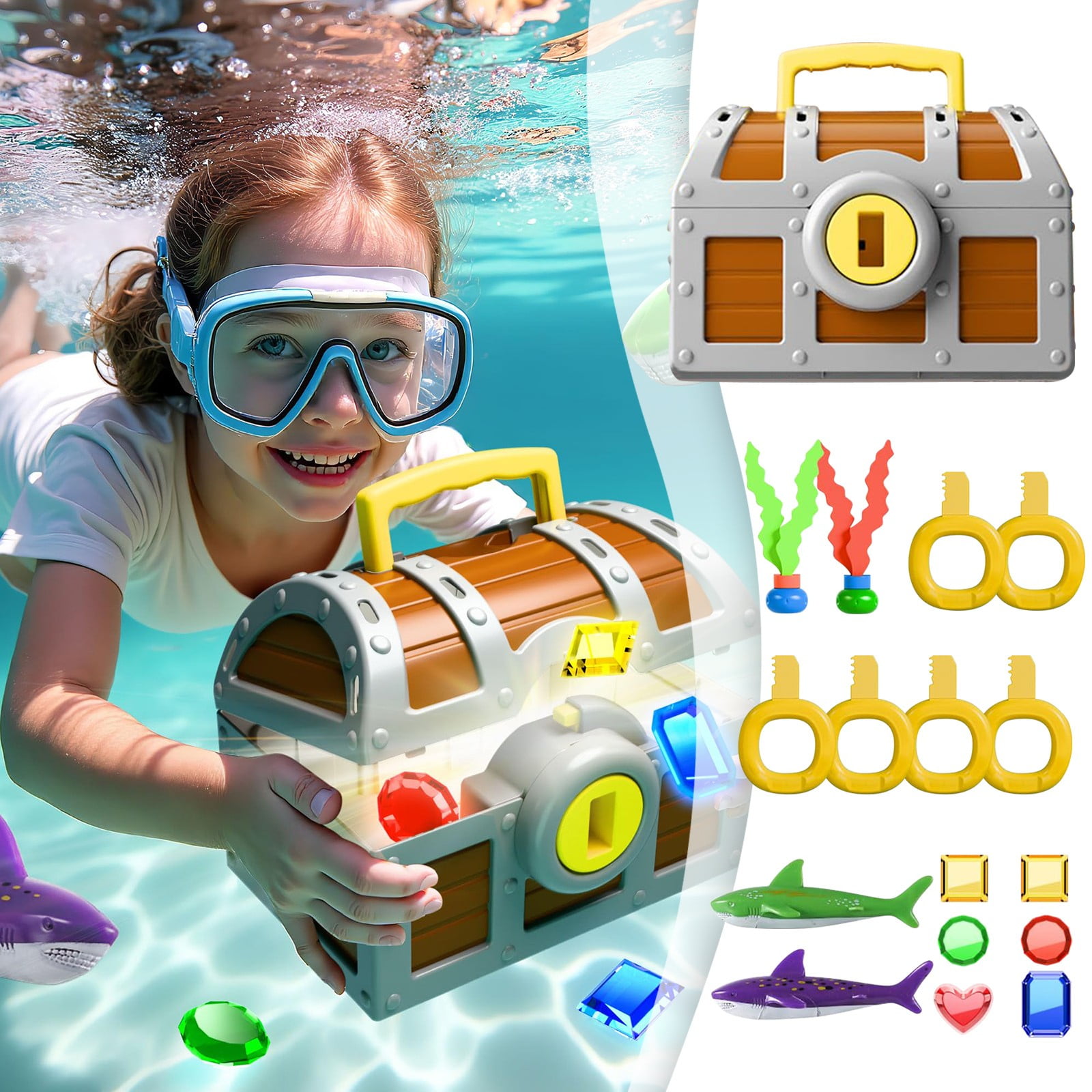 Ocean Wonders Underwater Diving Toy Set With Treasure Chest & Gems For ...