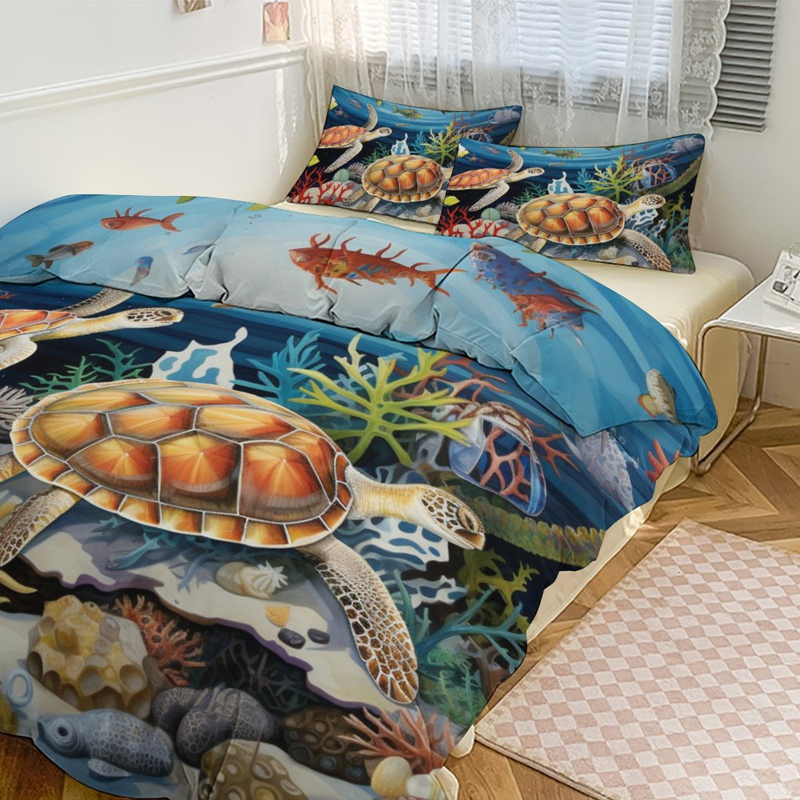 Ocean World Turtle Bedding Set with Zipper Closure for Girls & Boys ...