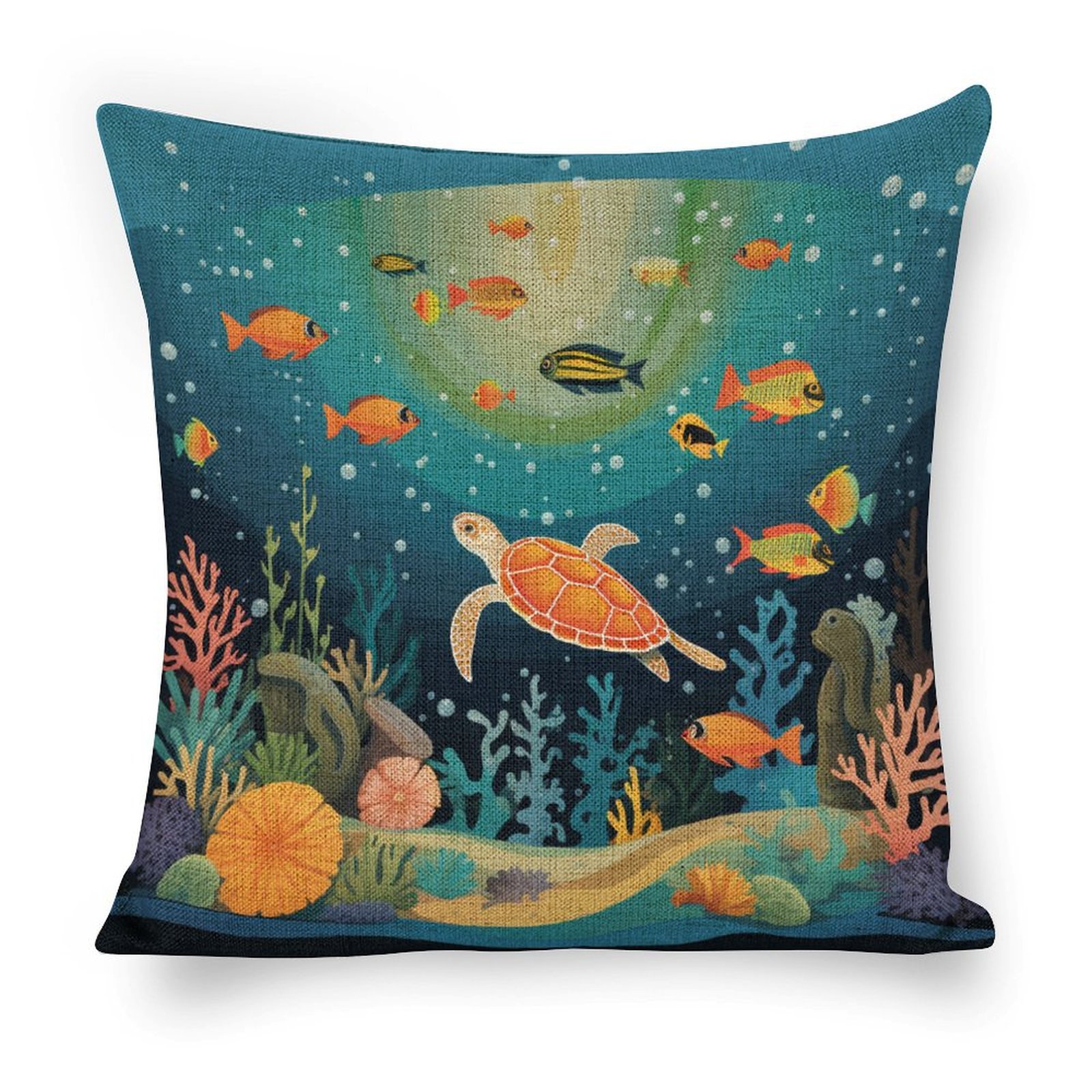 Ocean World Turtle Outdoor Decorative Square Linen Cushion Cover for 18 ...
