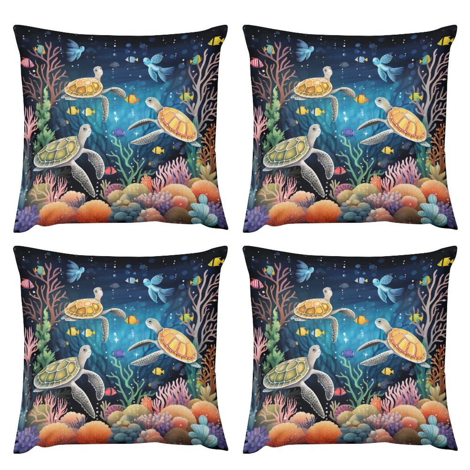 Ocean World Turtle Pillow Covers 18 "x18 " Set of 4，Modern Sofa Throw ...
