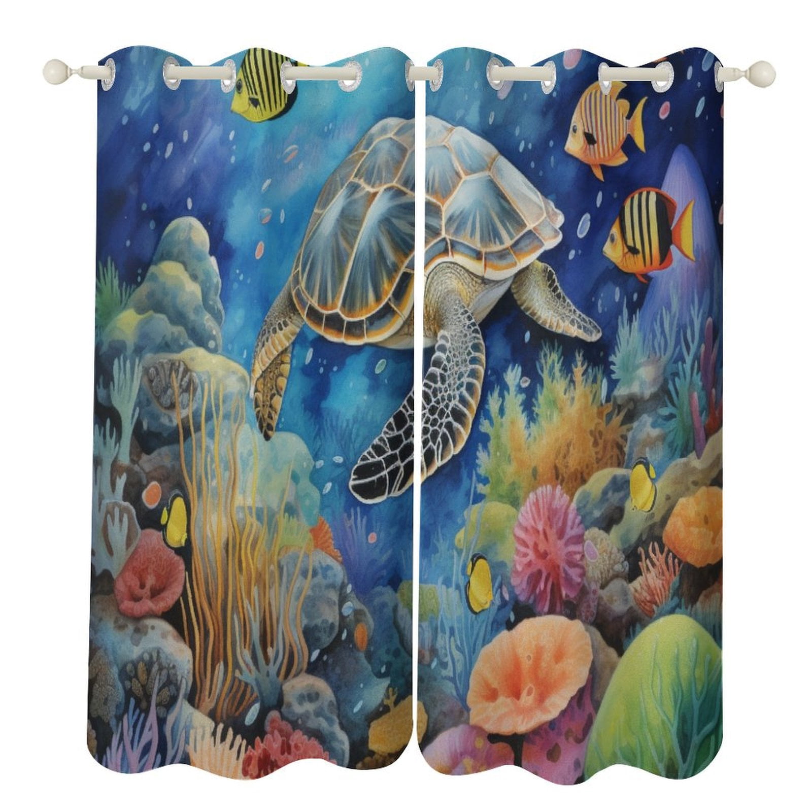 Ocean World Turtle Window Curtain Panels Grommet Blackout Curtains ...