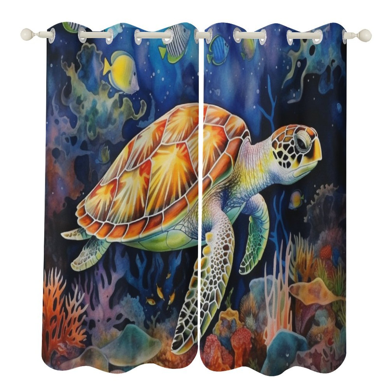 Ocean World Turtle Window Curtain Panels Grommet Blackout Curtains ...