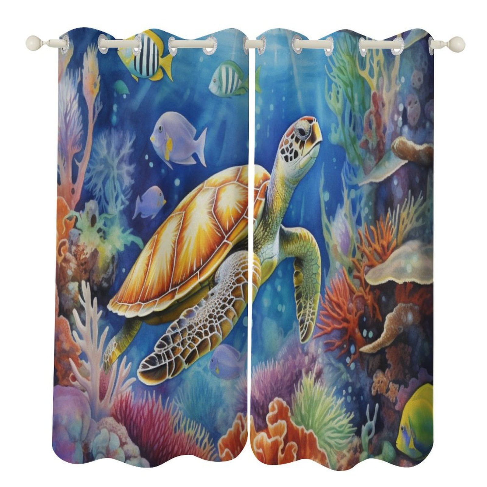Ocean World Turtle Window Curtain Panels Grommet Blackout Curtains ...