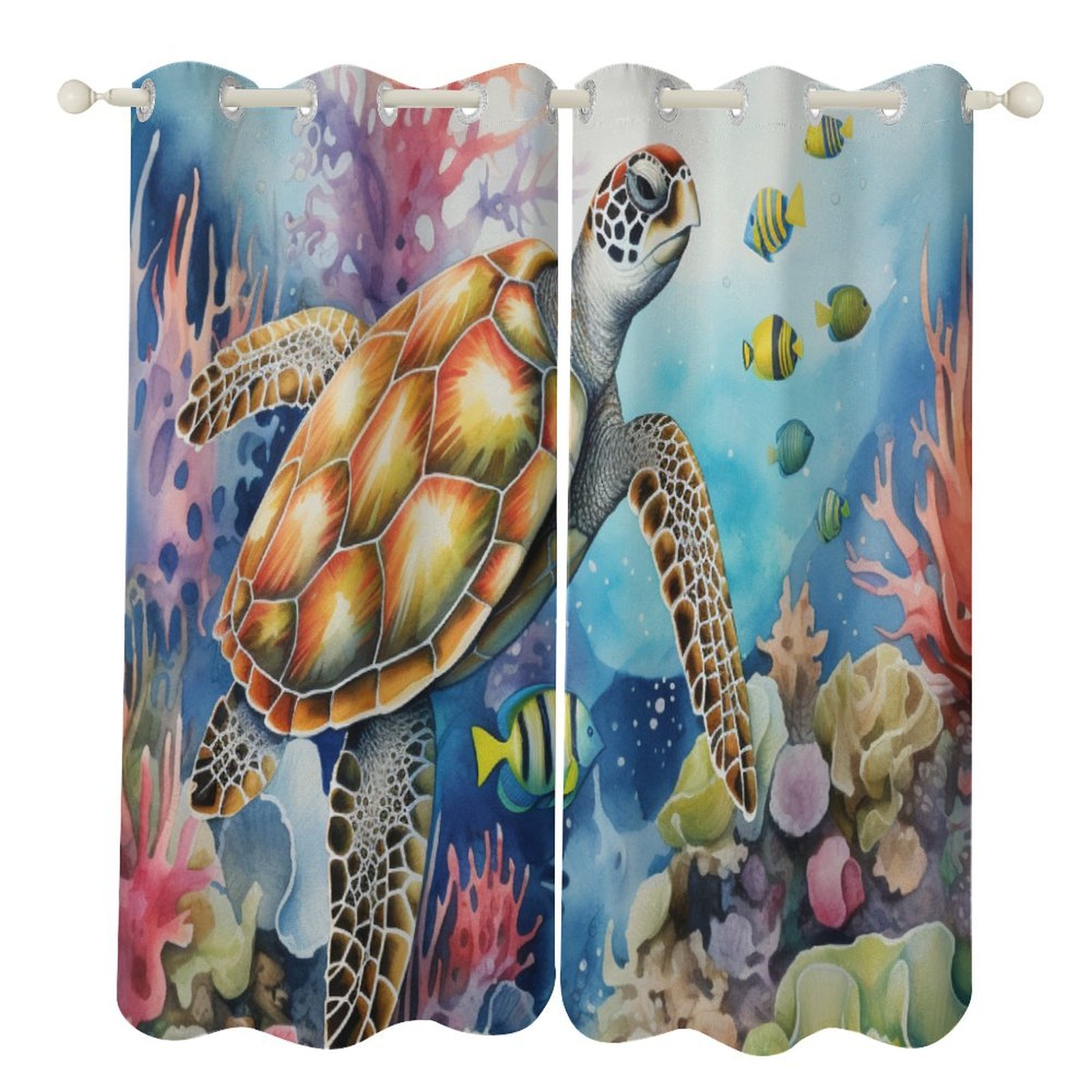Ocean World Turtle Window Curtain Panels Grommet Blackout Curtains ...