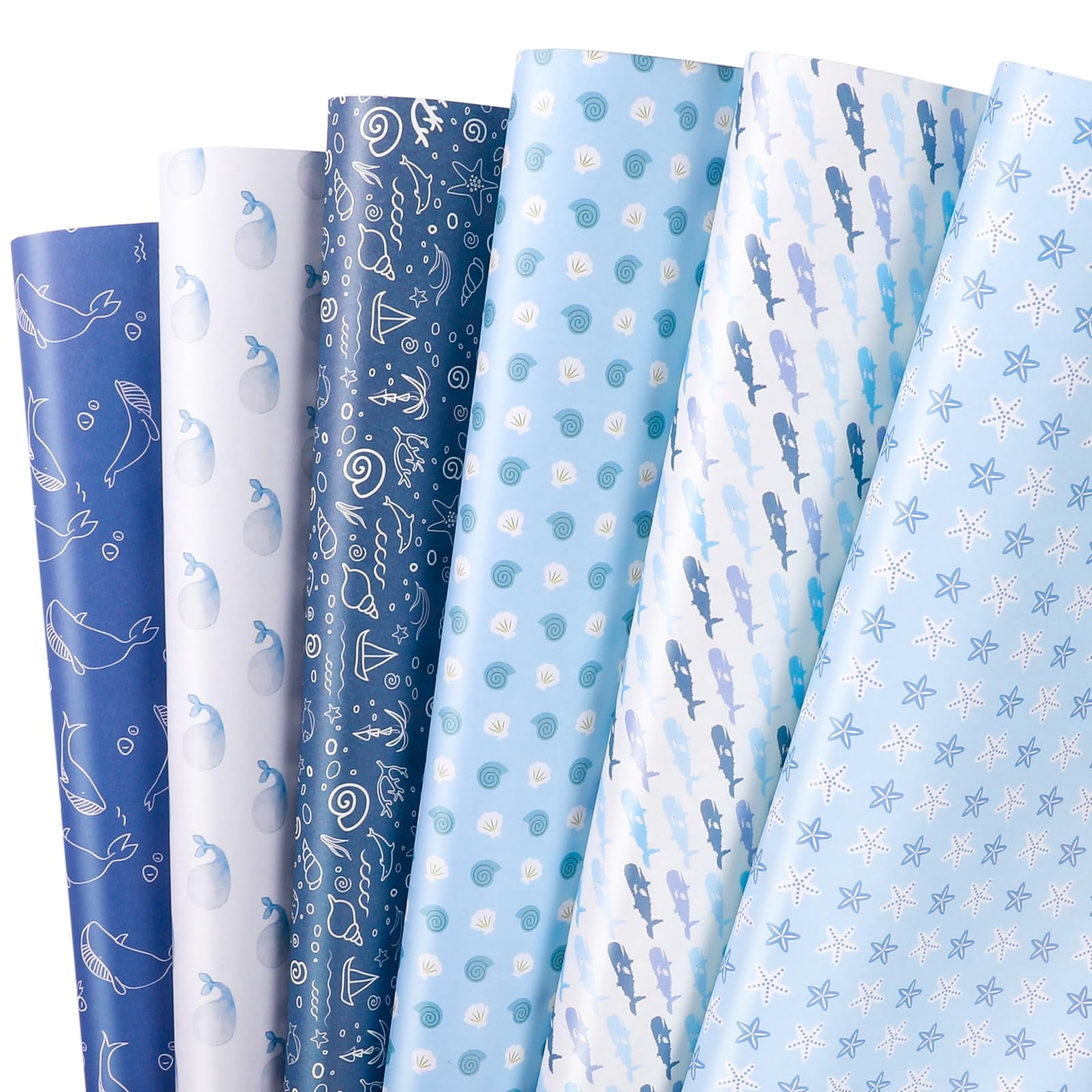 Ocean Wrapping Paper Blue OIF8 Gift Wrapping Paper 12 Sheets - Whales ...