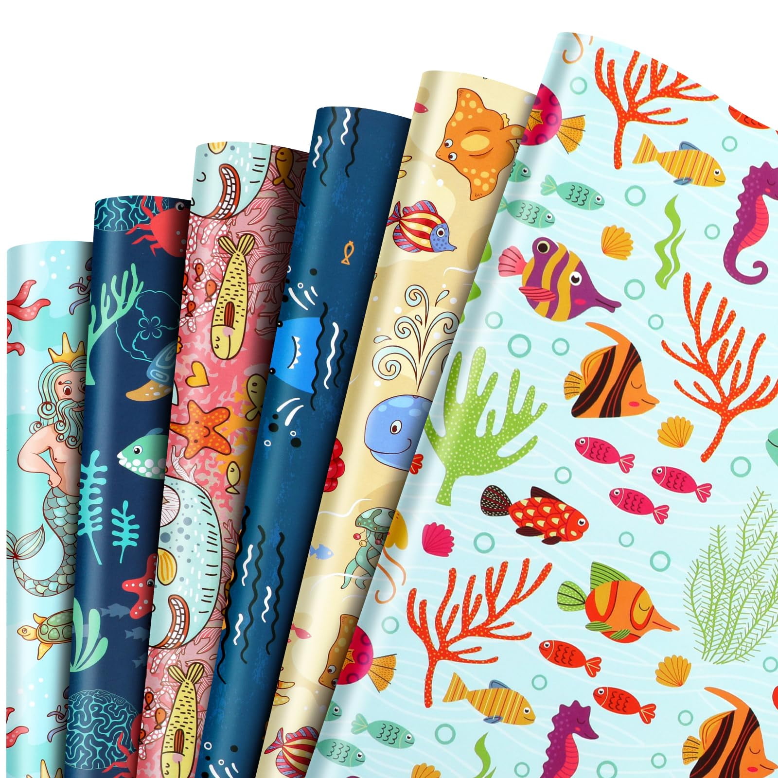Ocean Wrapping Paper - SSF20 12 Sheets Under the Sea Fish Shark Whale Colorful Gift Wrapping ...