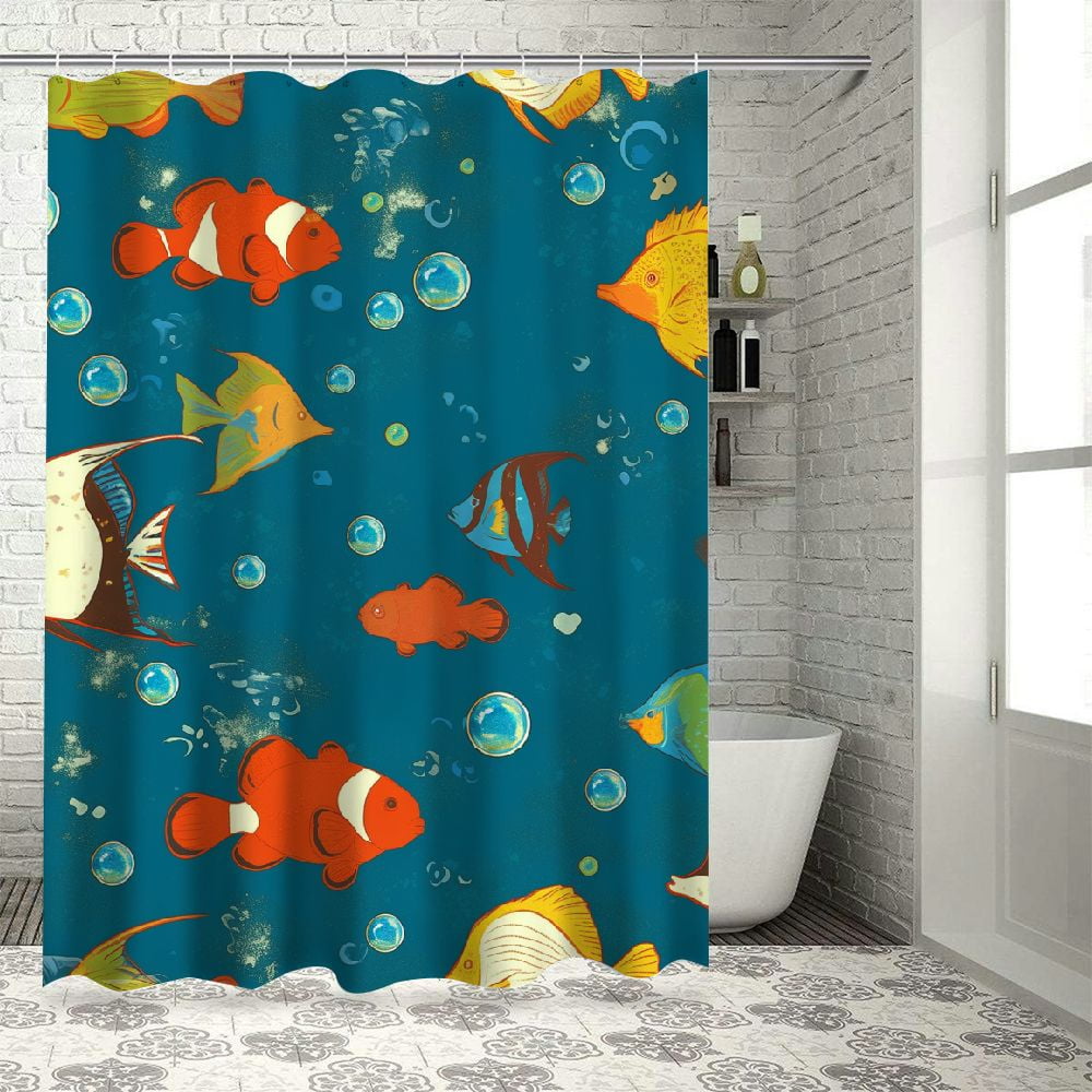 Ocean and fish Patterned Shower Curtain, Waterproof Fabric Shower ...