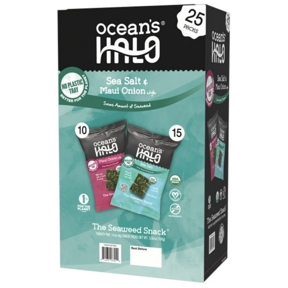 Ocean's Halo Organic Seaweed Snack, Maui Onion & Sea Salt, 0.14 oz, 25 ...