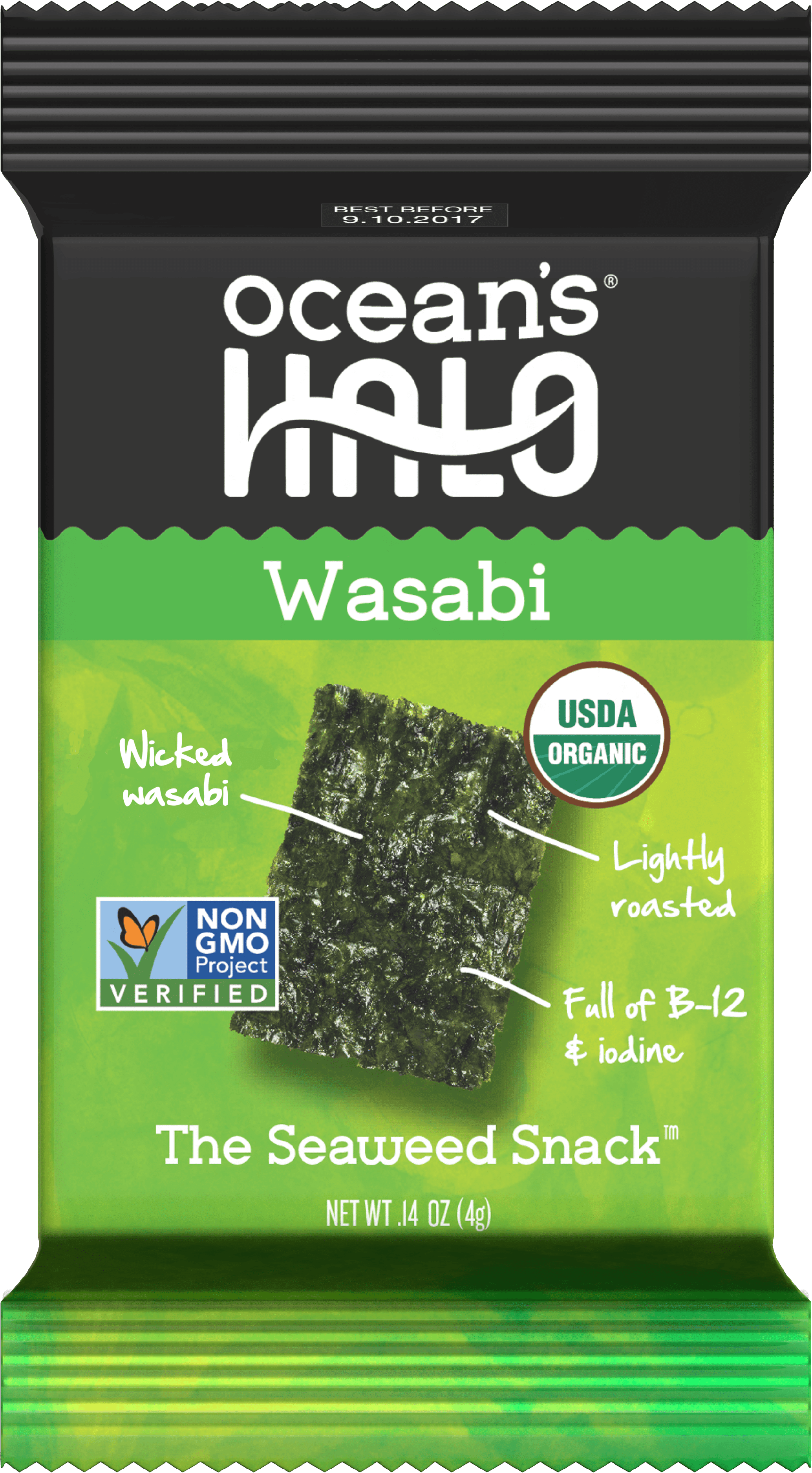 Ocean's Halo Organic Wasabi Seaweed Nori Snack, .14 oz. - Walmart.com
