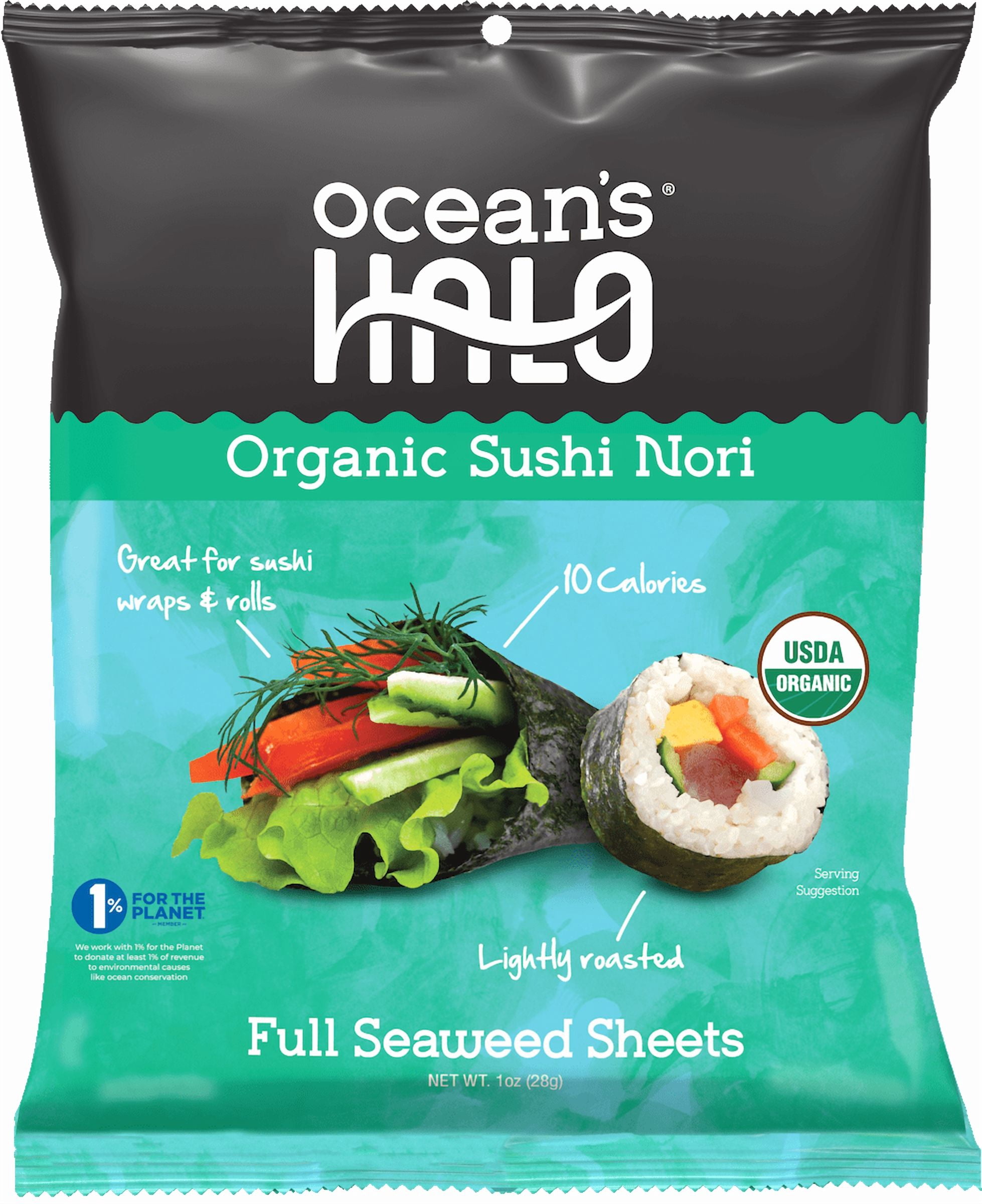 Ocean's Halo Organic Sushi Nori Seaweed Sheets 1 oz Vegan Shelf-Stable ...