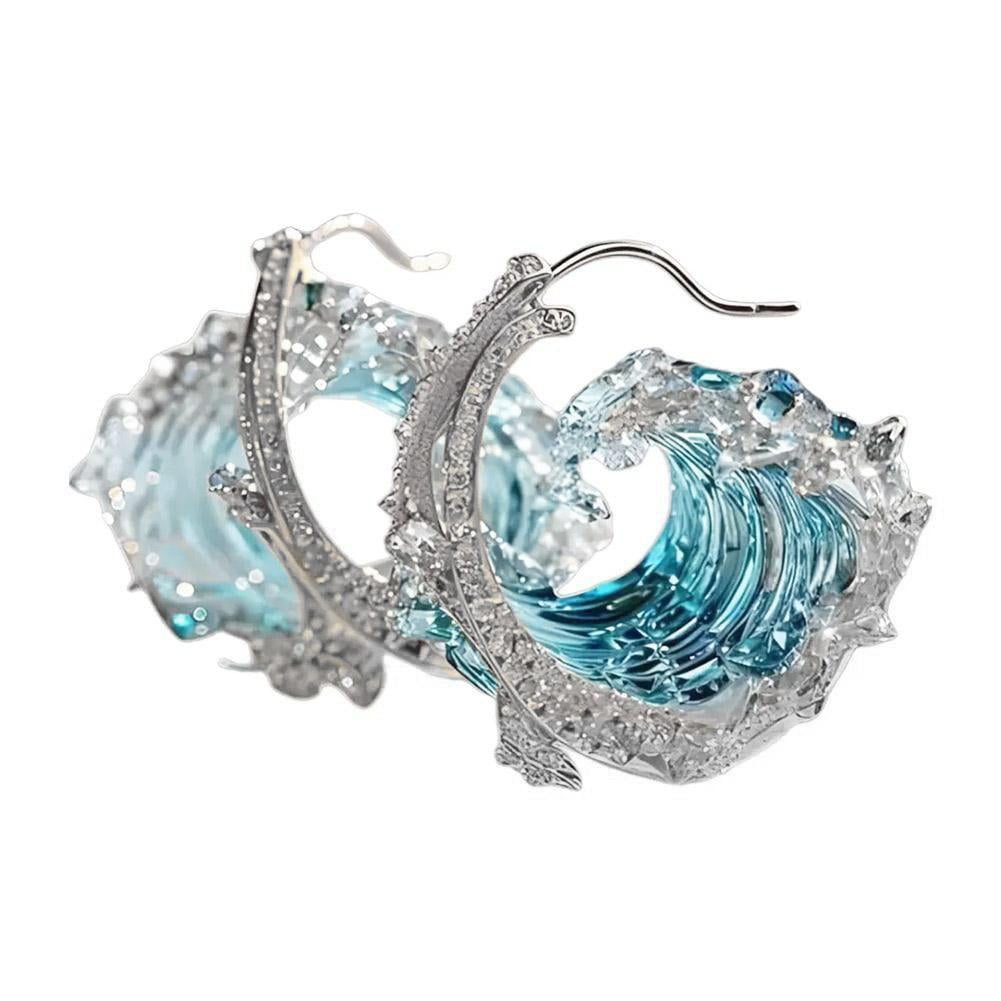 Ocean's Oath Jewelry Set, Boho Blue Ocean Wave Necklace Earring Rings ...