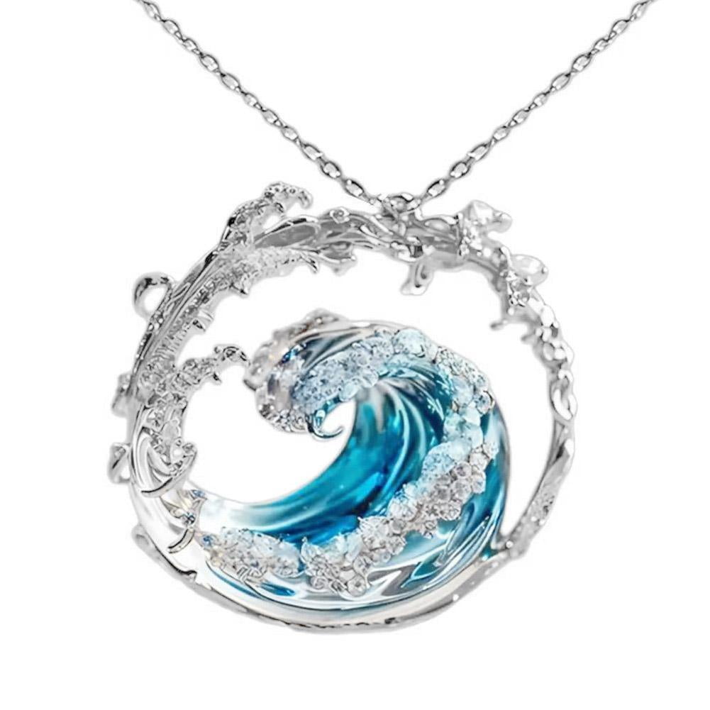 Ocean's Oath Jewelry Set, Boho Blue Ocean Wave Necklace Earring Rings ...
