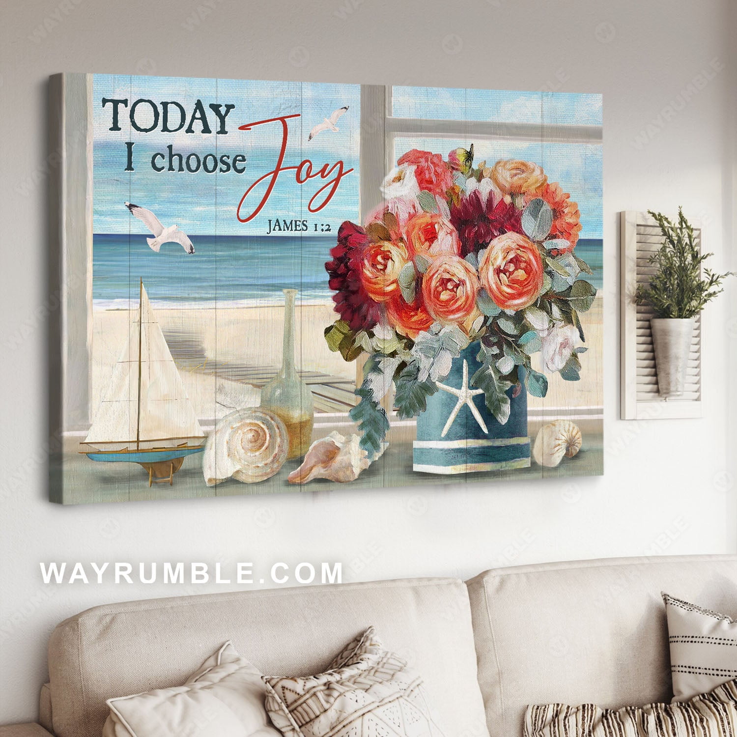 Ocean view, Orange rose vase, Seagull, Today I choose joy - Jesus ...
