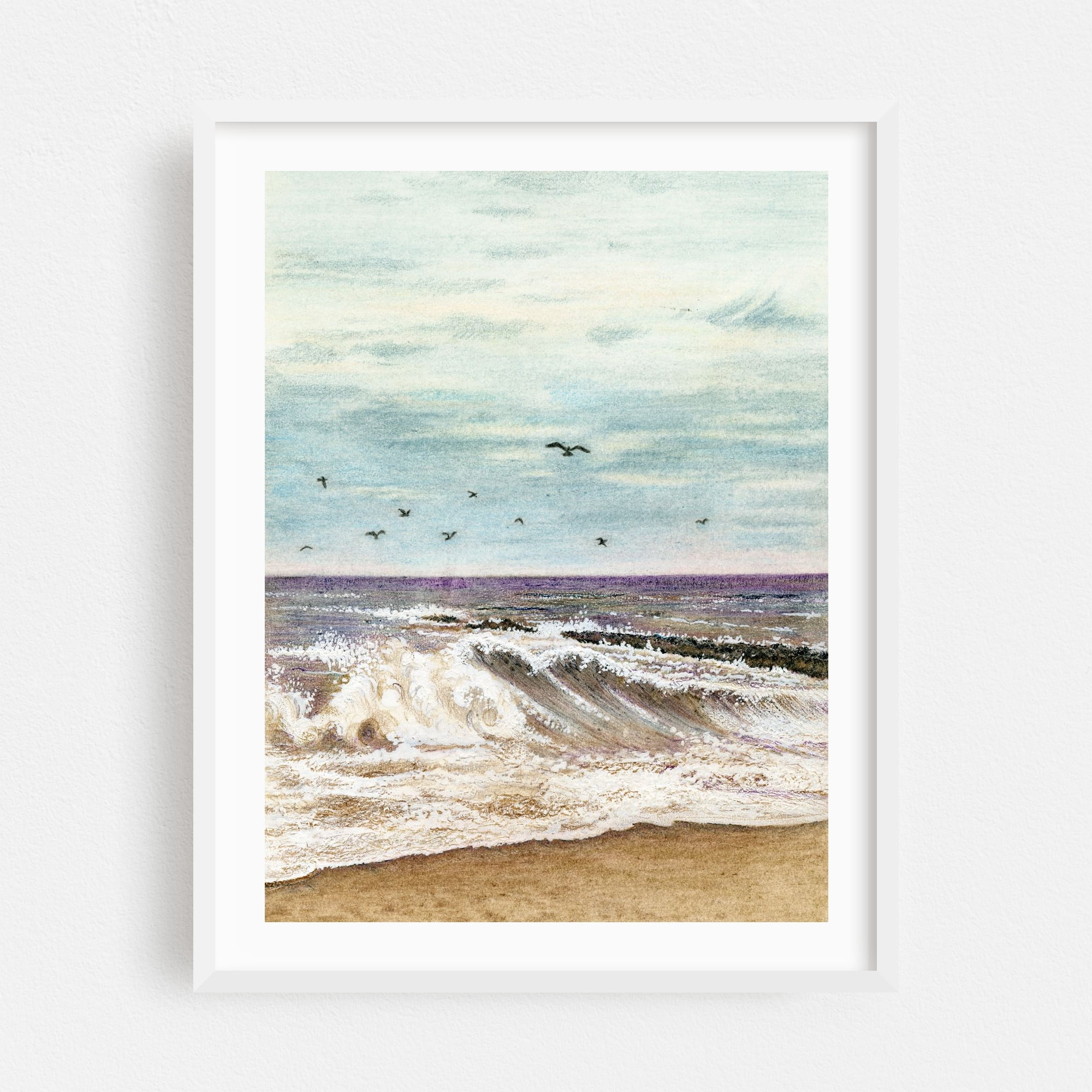 Ocean waves and stormy sky - Drawing Seascape Waves Ocean Coast Beach ...