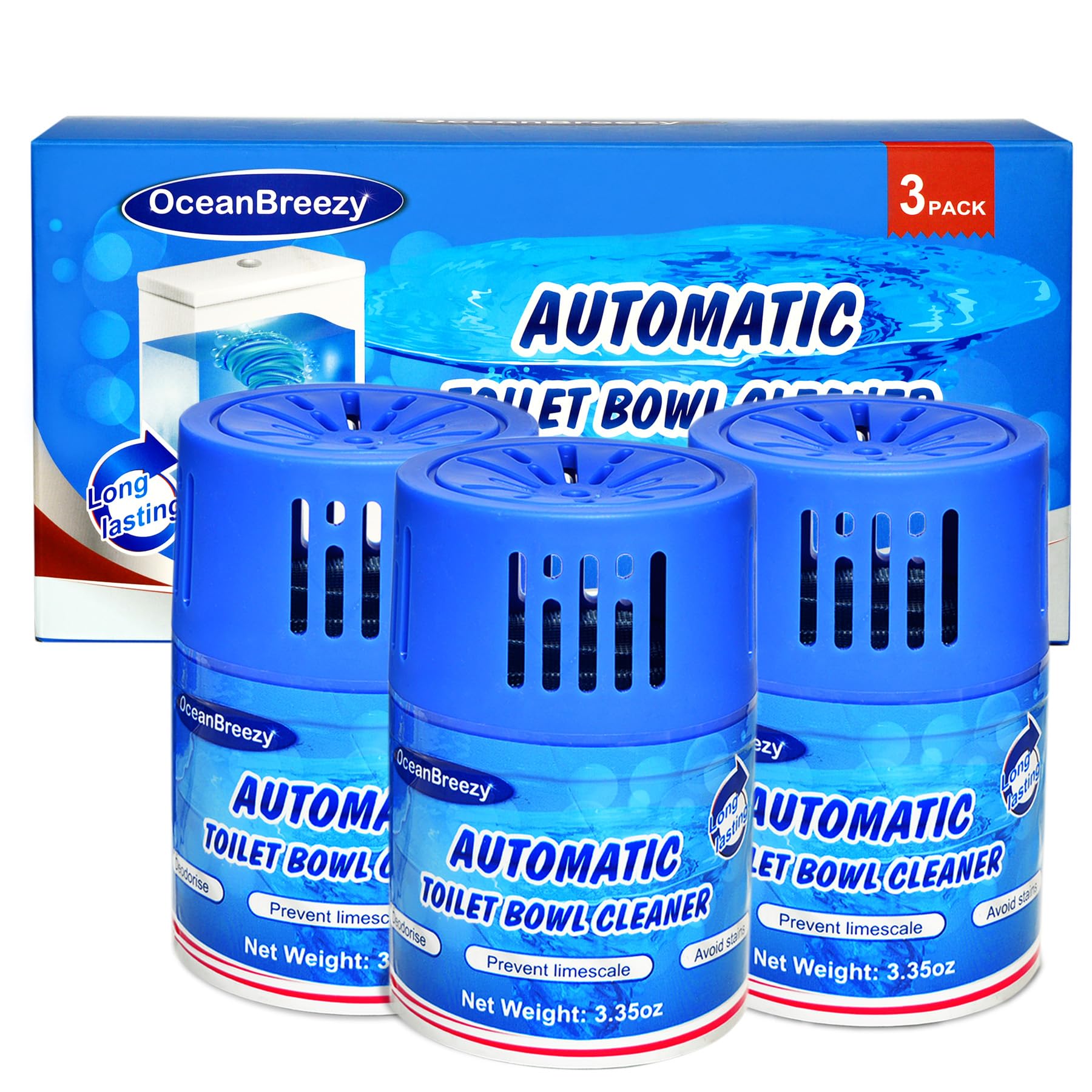 OceanBreezy Toilet Bowl Cleaners 3 Bottles | Automatic Long-Lasting ...