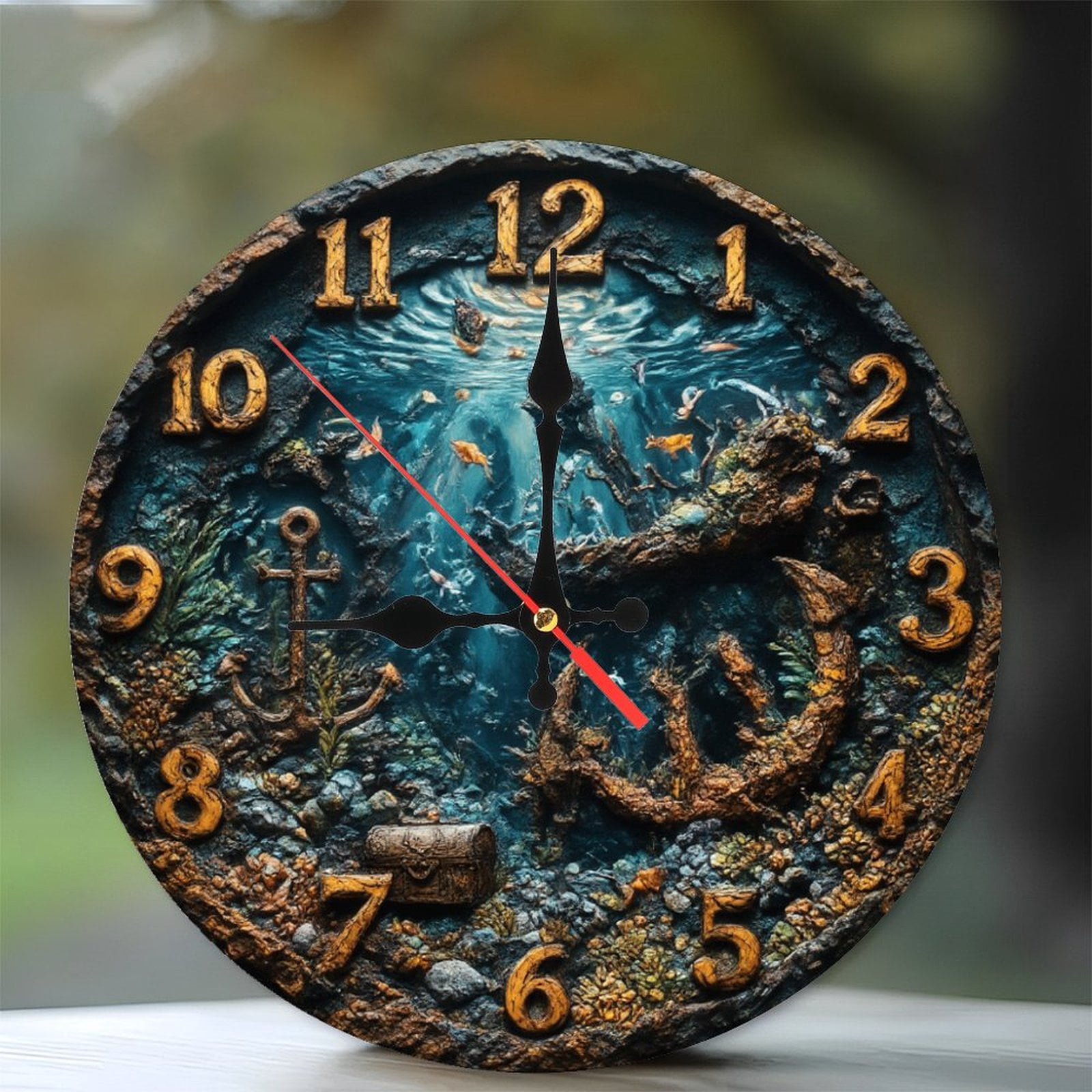 OceanTheme Resin Clock Underwater Treasure Anchor Wall Clock 10-Inch ...