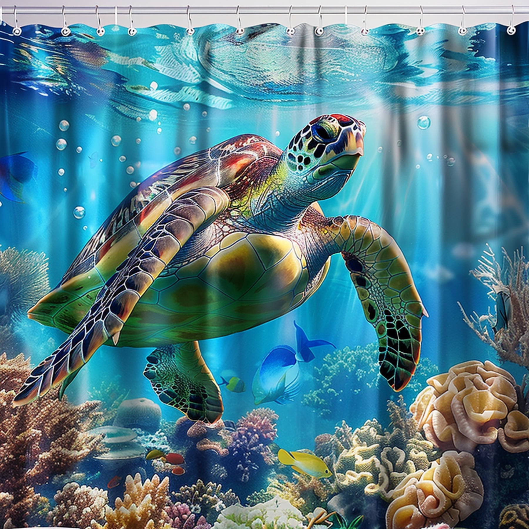 Oceanthemed Sea Turtle Shower Curtain With Coral Reefs And Marine Life