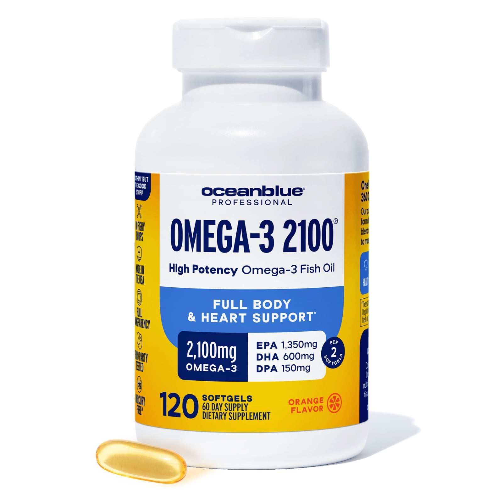 Oceanblue Omega-3 Fish Oil 2100 mg with EPA DHA DPA Burpless Mercury ...