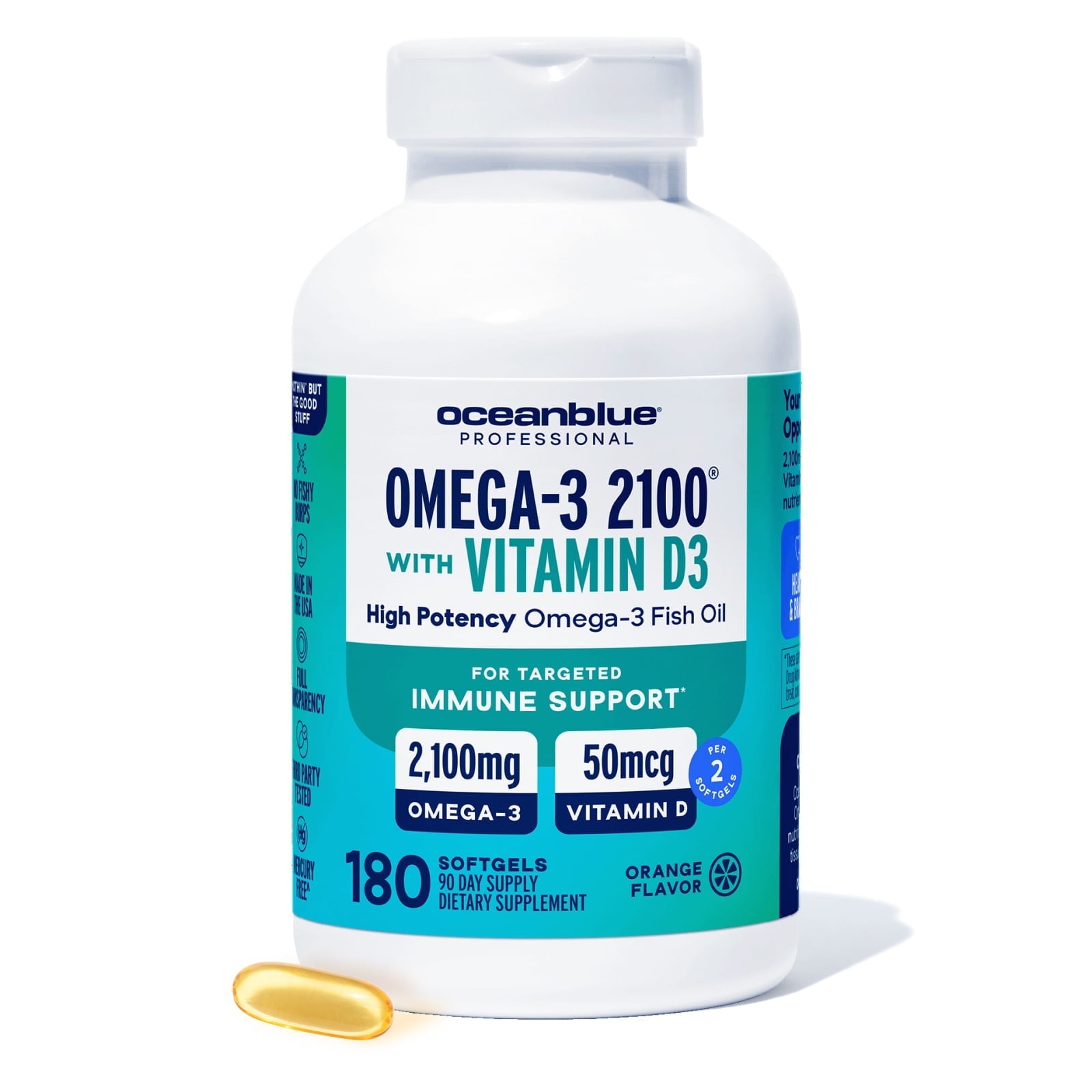 OceanBlue Omega-3 2100 with Vitamin D3, Triple Strength Fish Oil ...