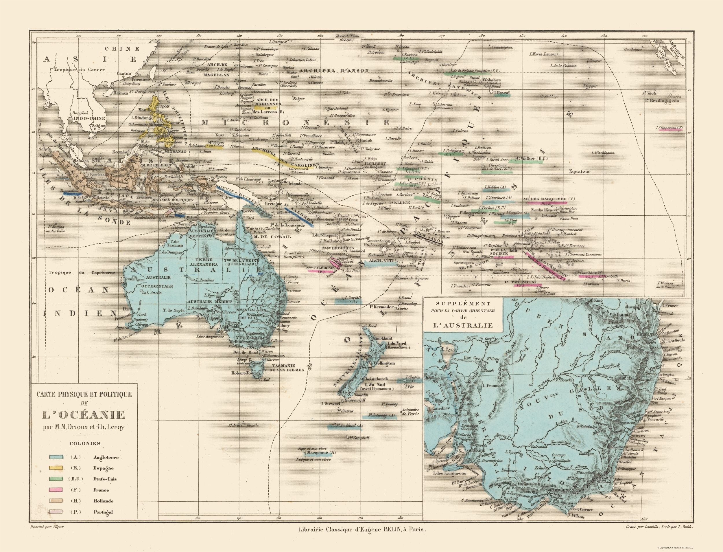 Historic Map - Oceania Physical Political - Drioux 1882 - 30.15 x 23 - Vintage Wall Art ...