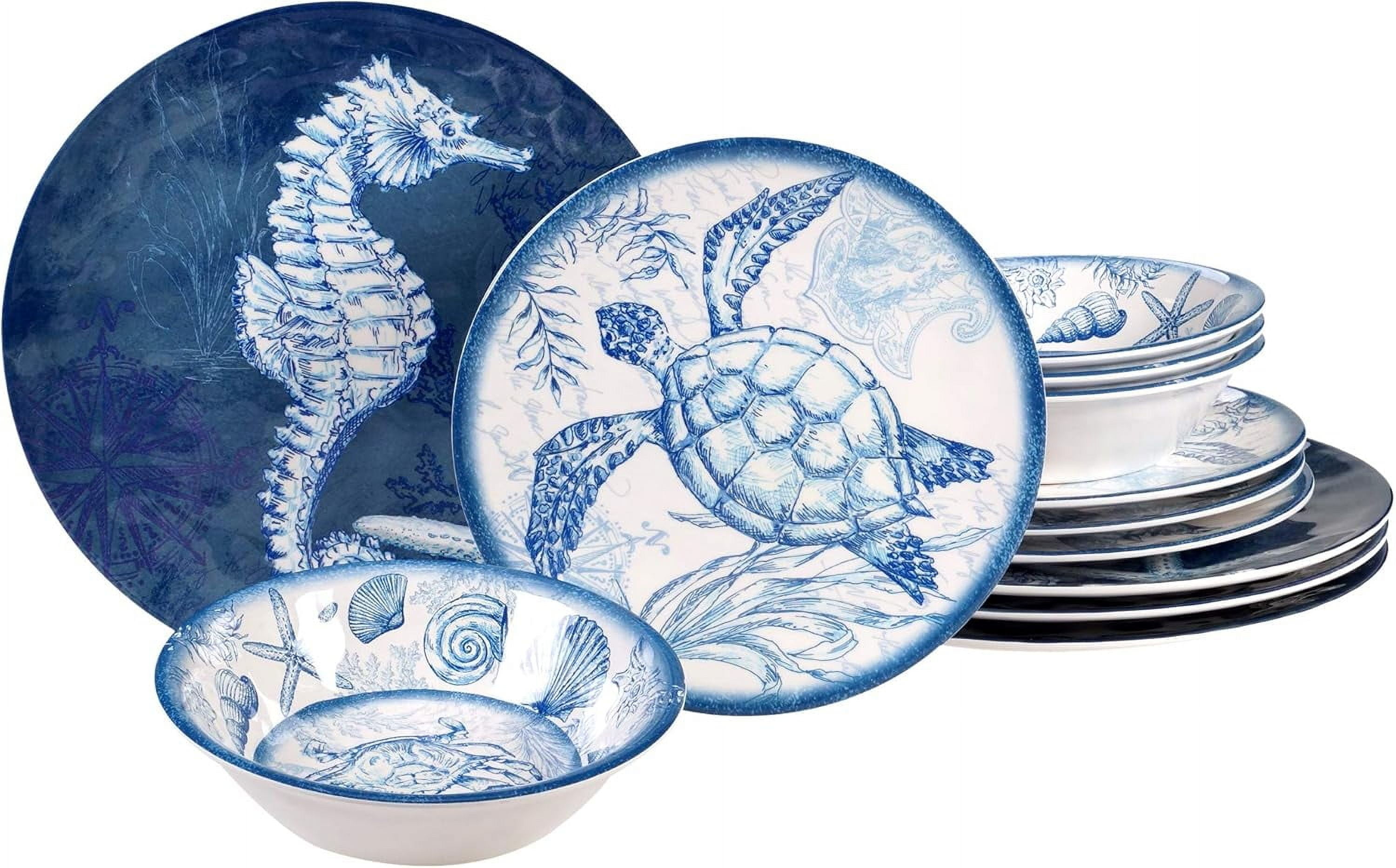 Oceanic 12 Piece Melamine Dinnerware Set, Service for 4, Multi-Colored ...
