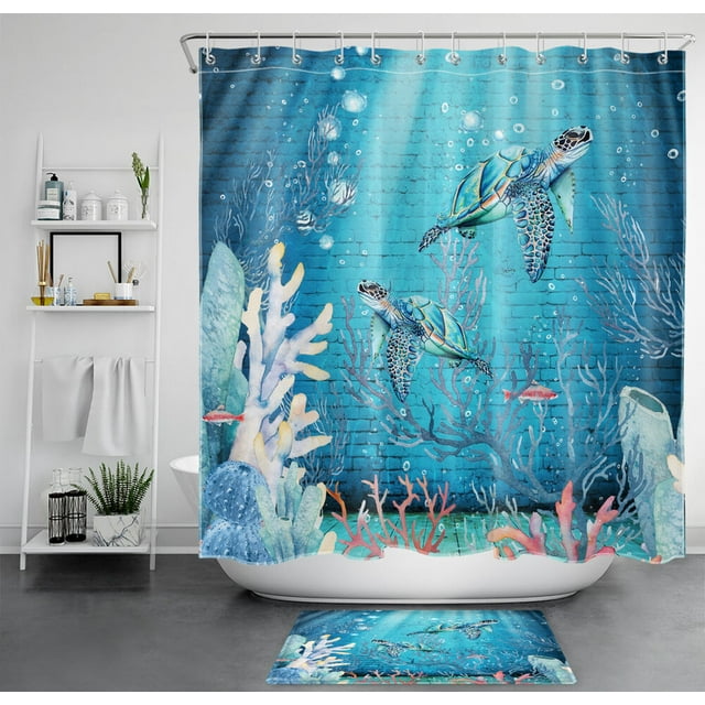 Oceanic Beauty Shower Curtain With Stunning Sea Turtle And Colorful