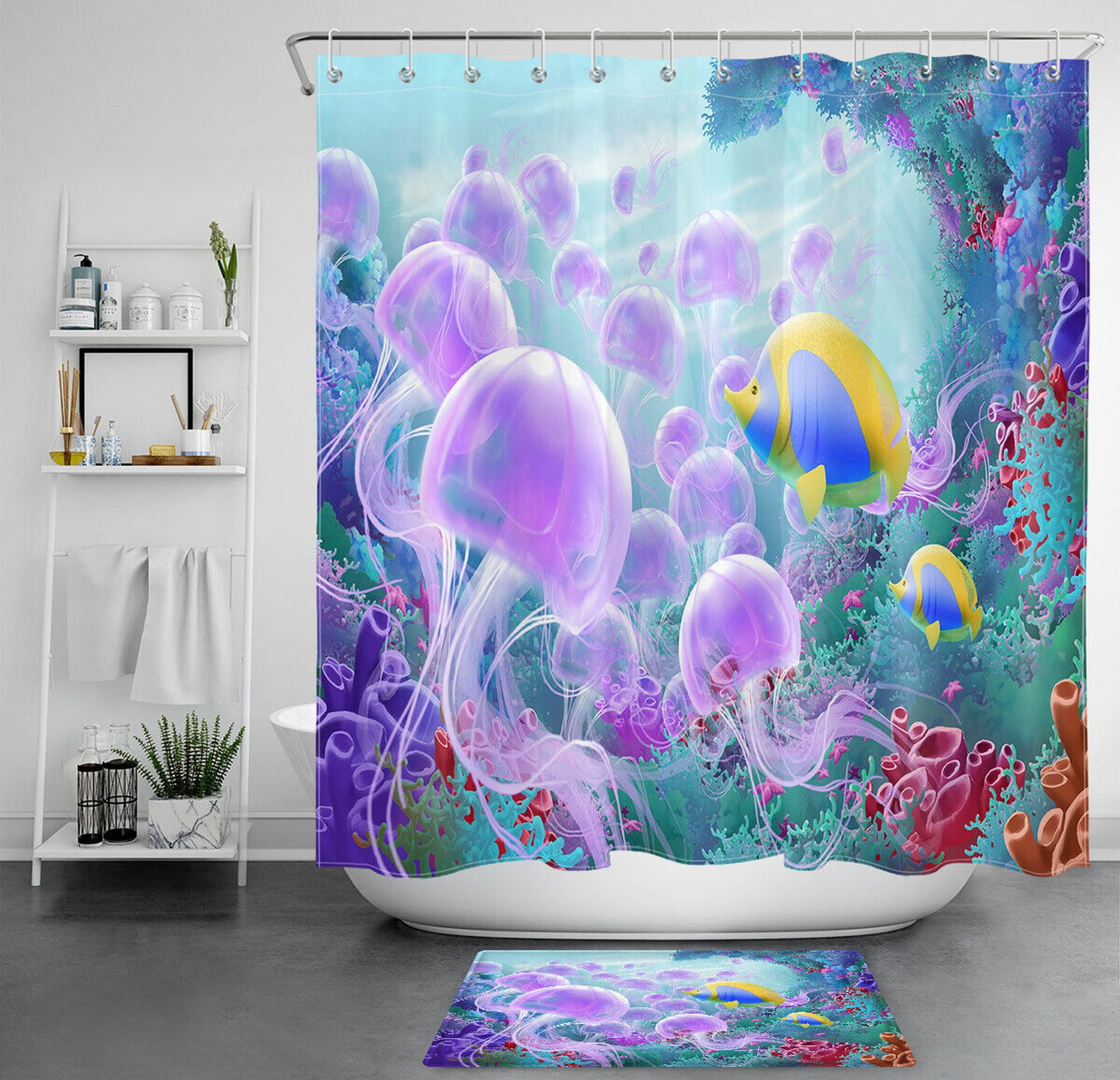Oceanic Delight Colorful Marine Life Shower Curtain Bundle