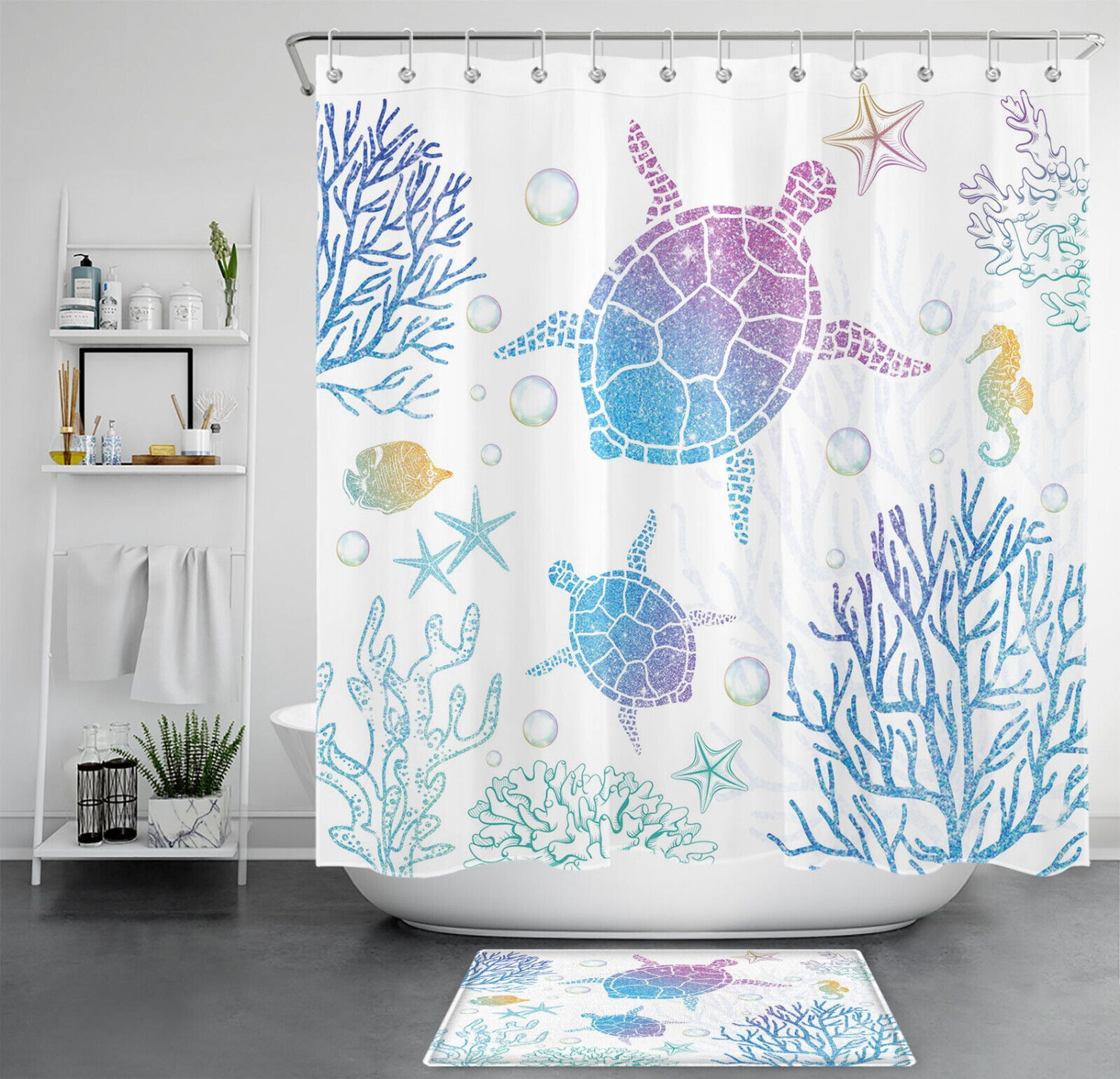 Oceanic Delight Underwater Shower Curtain And Accessories Set With