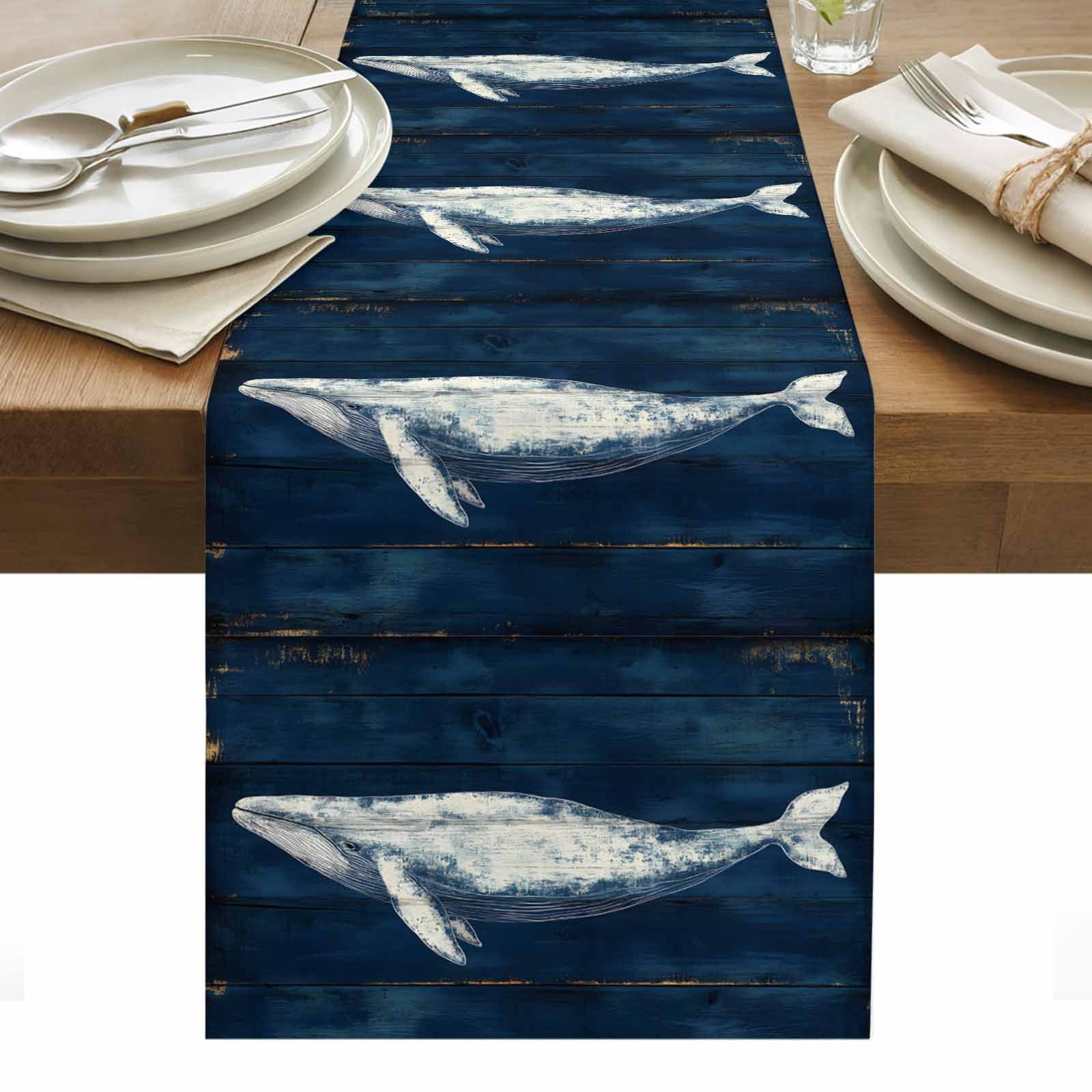 Oceanic Depiction Table Runner 18 x 72 Inch, Vintage Plank with Whale ...