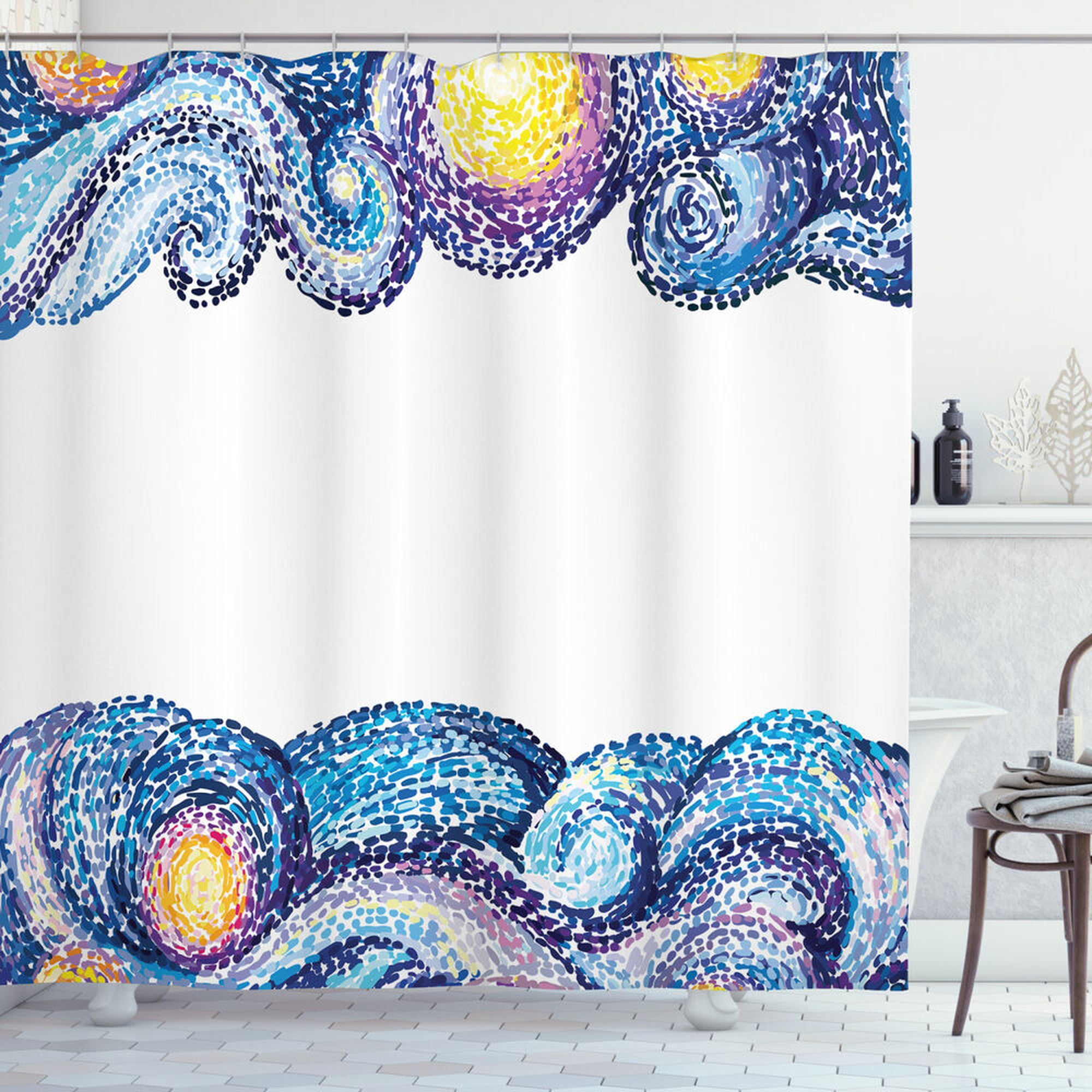 Oceanic Dreams: Watercolor Wave Shower Curtain with a Starry Night Sky ...