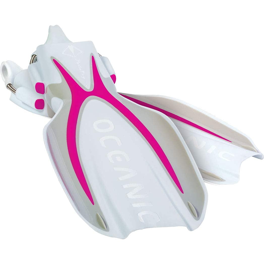 Oceanic Manta Ray Open Heel Fins with Spring Straps, Pink/White ...
