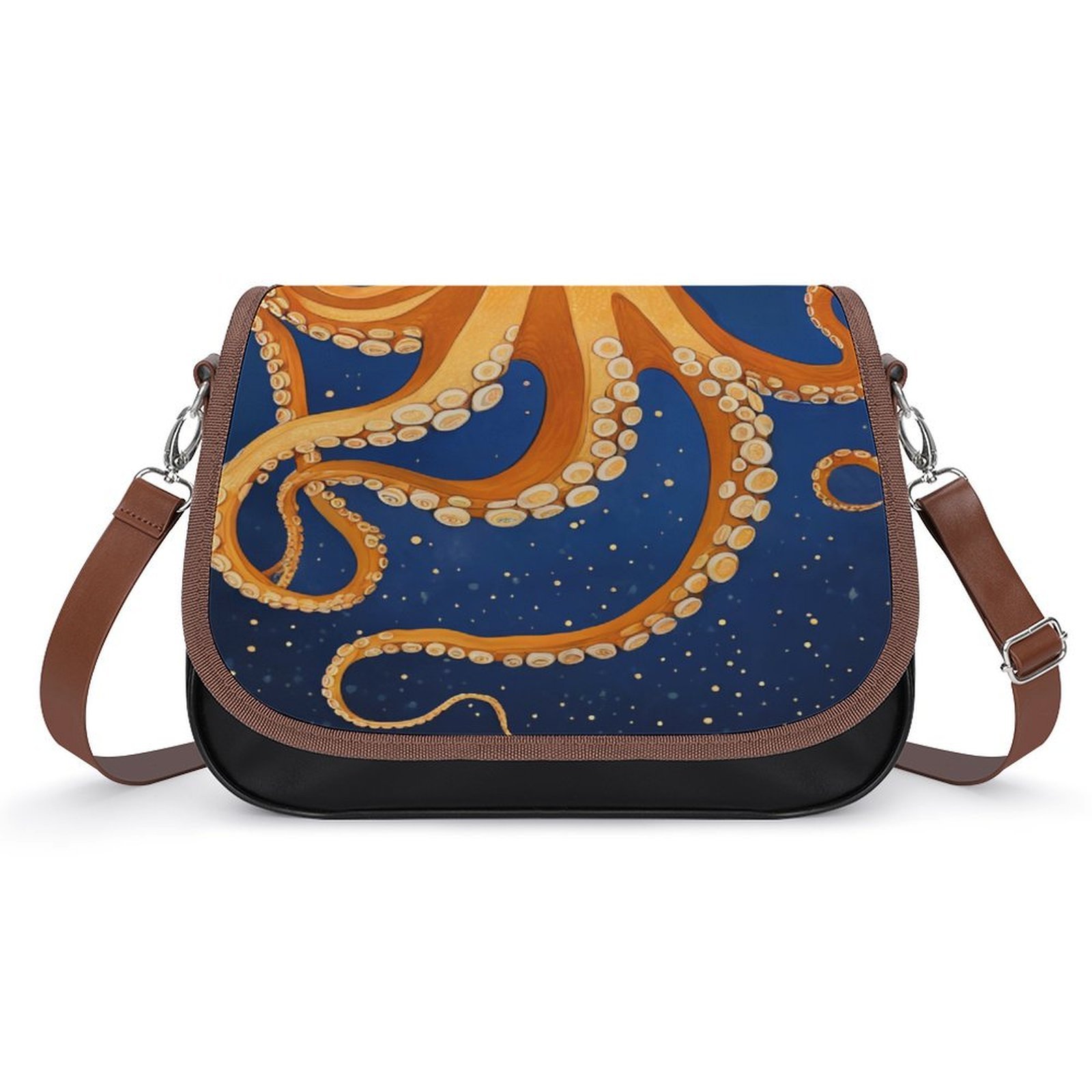 Oceanic Octopus Artwork Vintage Crossbody Bag For Women Medium Leather ...