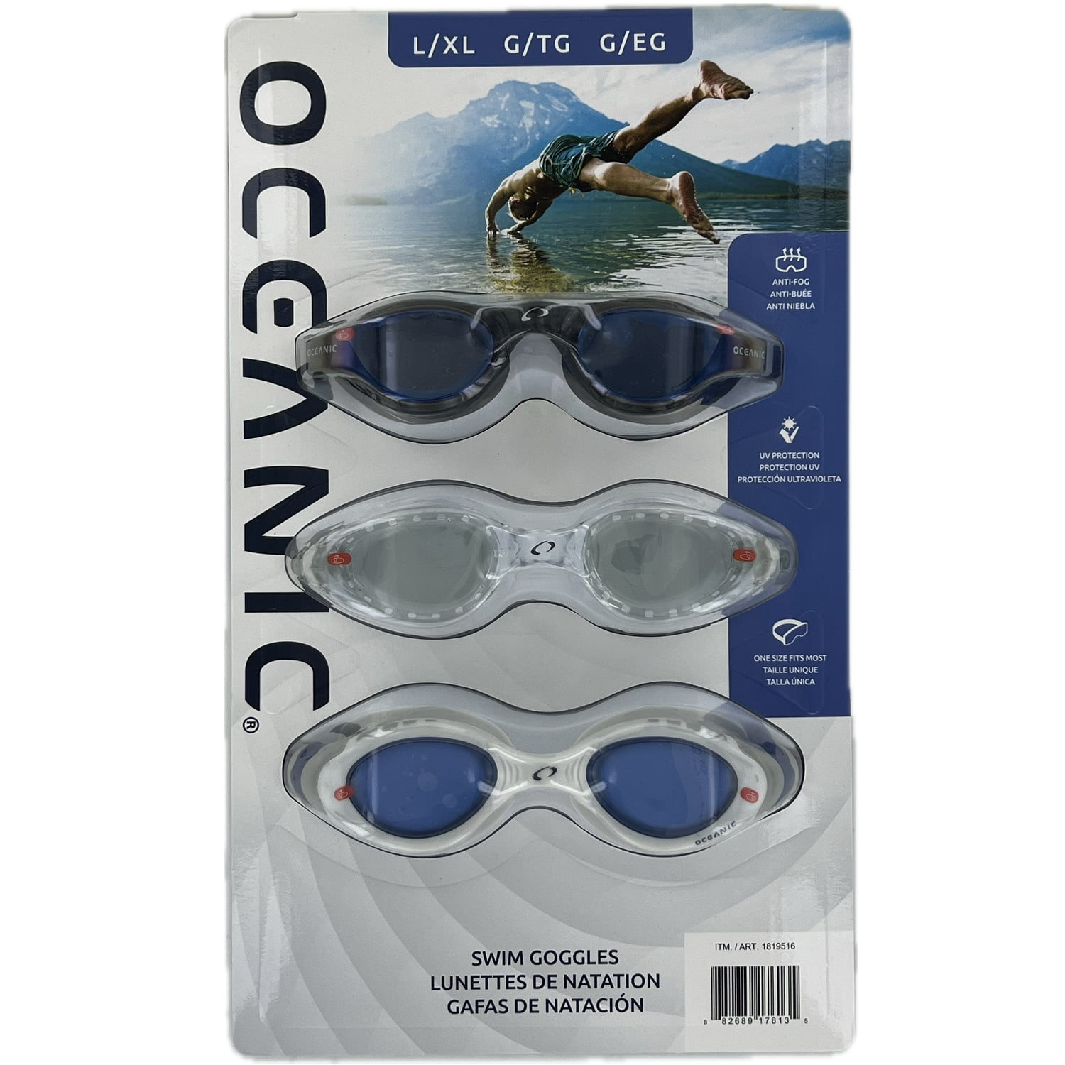 Oceanic One Size Fits Most Swim Goggles, 3 Count (L/XL) - Walmart.com