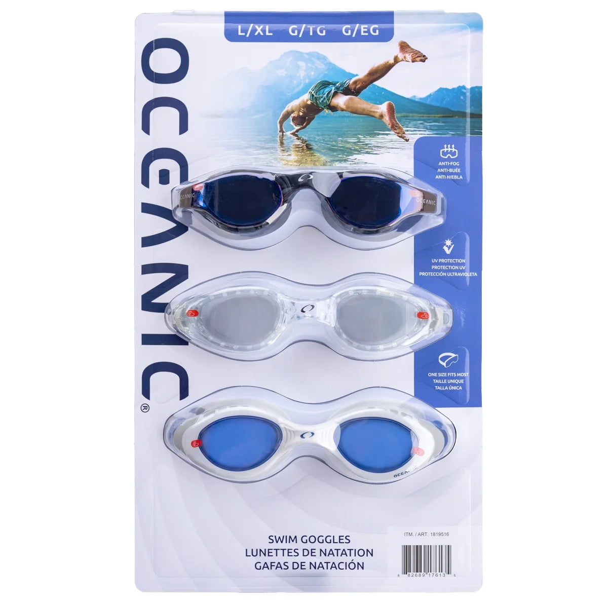 Oceanic One Size Fits Most Swim Goggles, 3 Count (L/XL) - Walmart.com